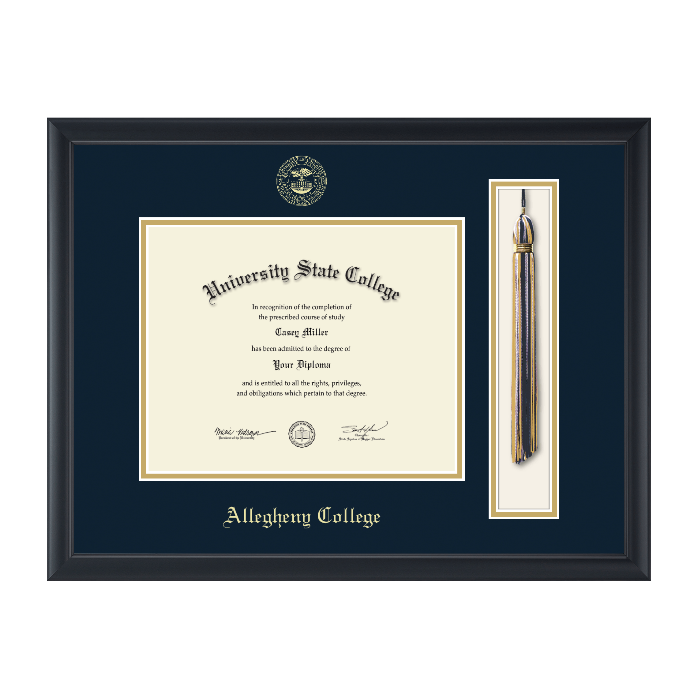 Framerly - Allegheny Tassel Diploma Frame with Navy and Gold Mat ...