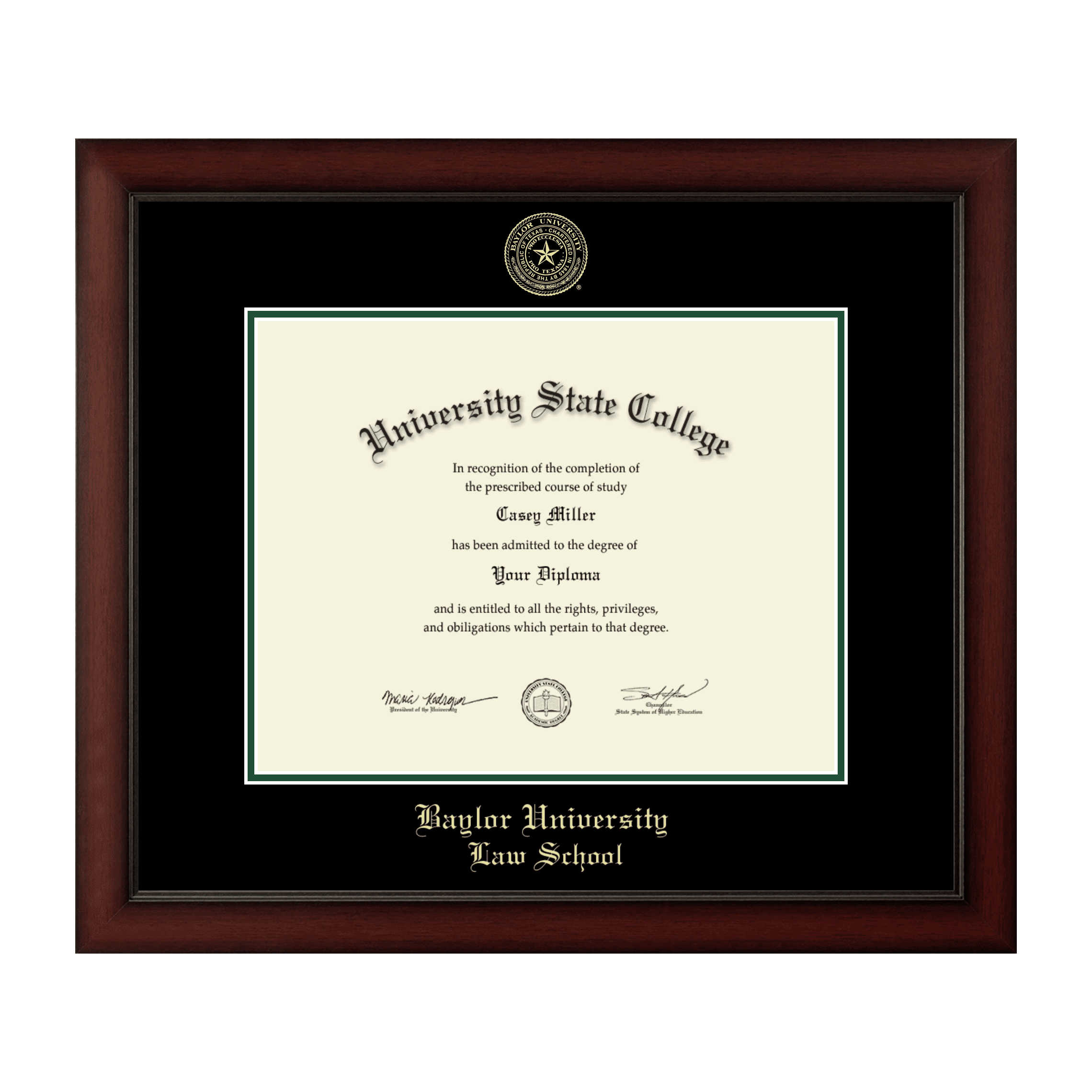 Framerly - Baylor Law Diploma Frame with Black and Tartan Green Mat ...