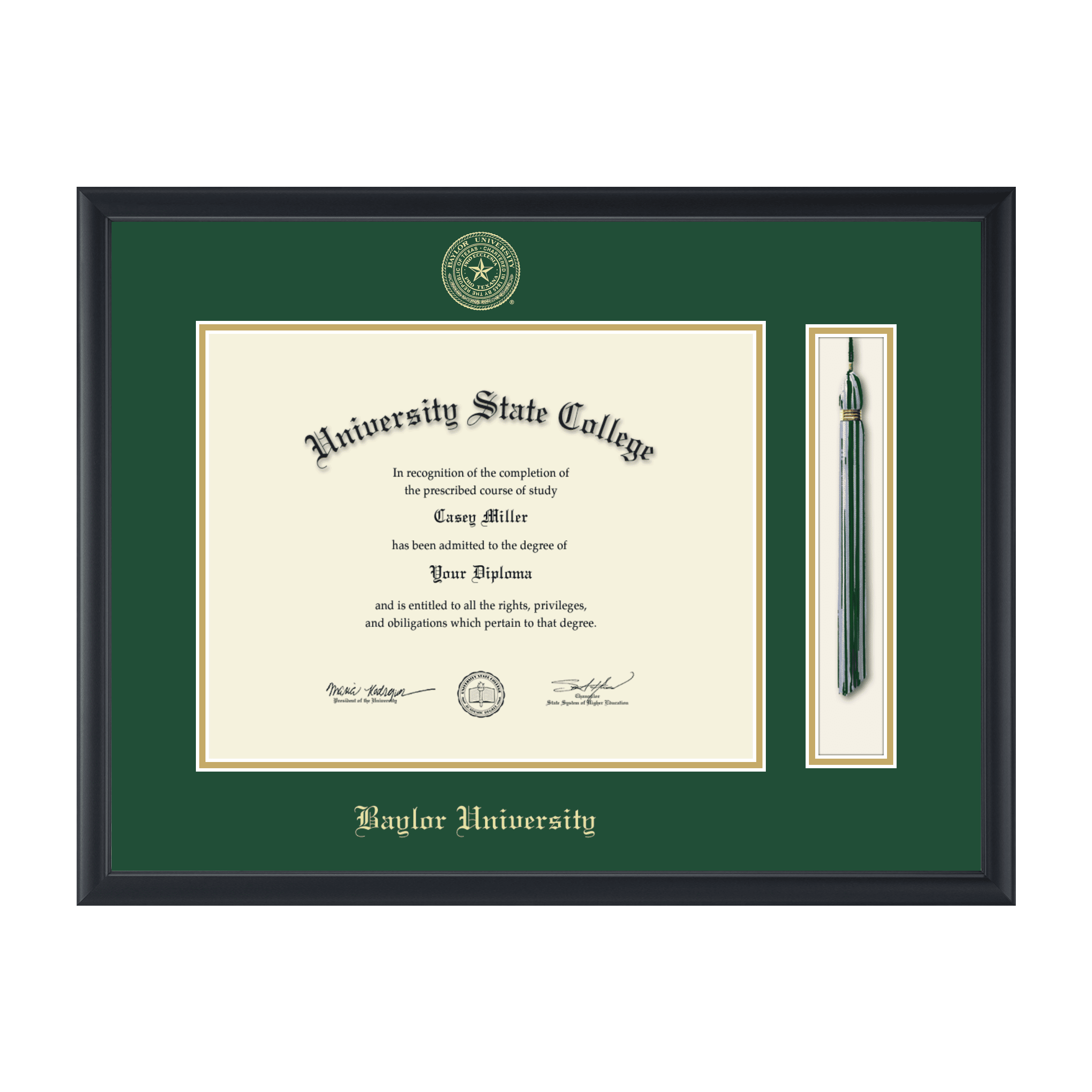 Framerly - Baylor Tassel Diploma Frame with Tartan Green and Gold Mat ...