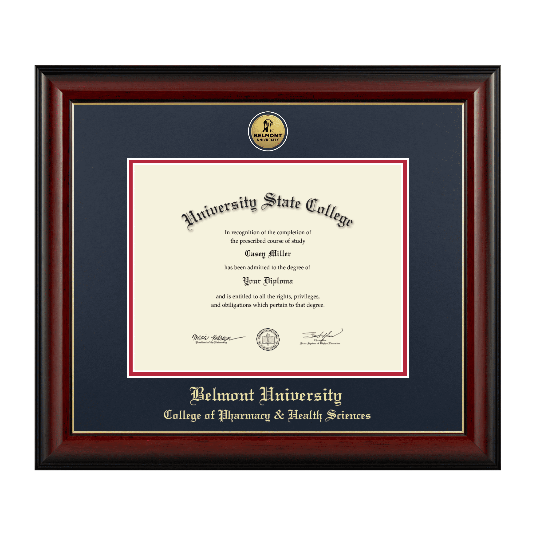Framerly - Belmont Pharmacy Diploma Frame with Navy and Red Mat ...