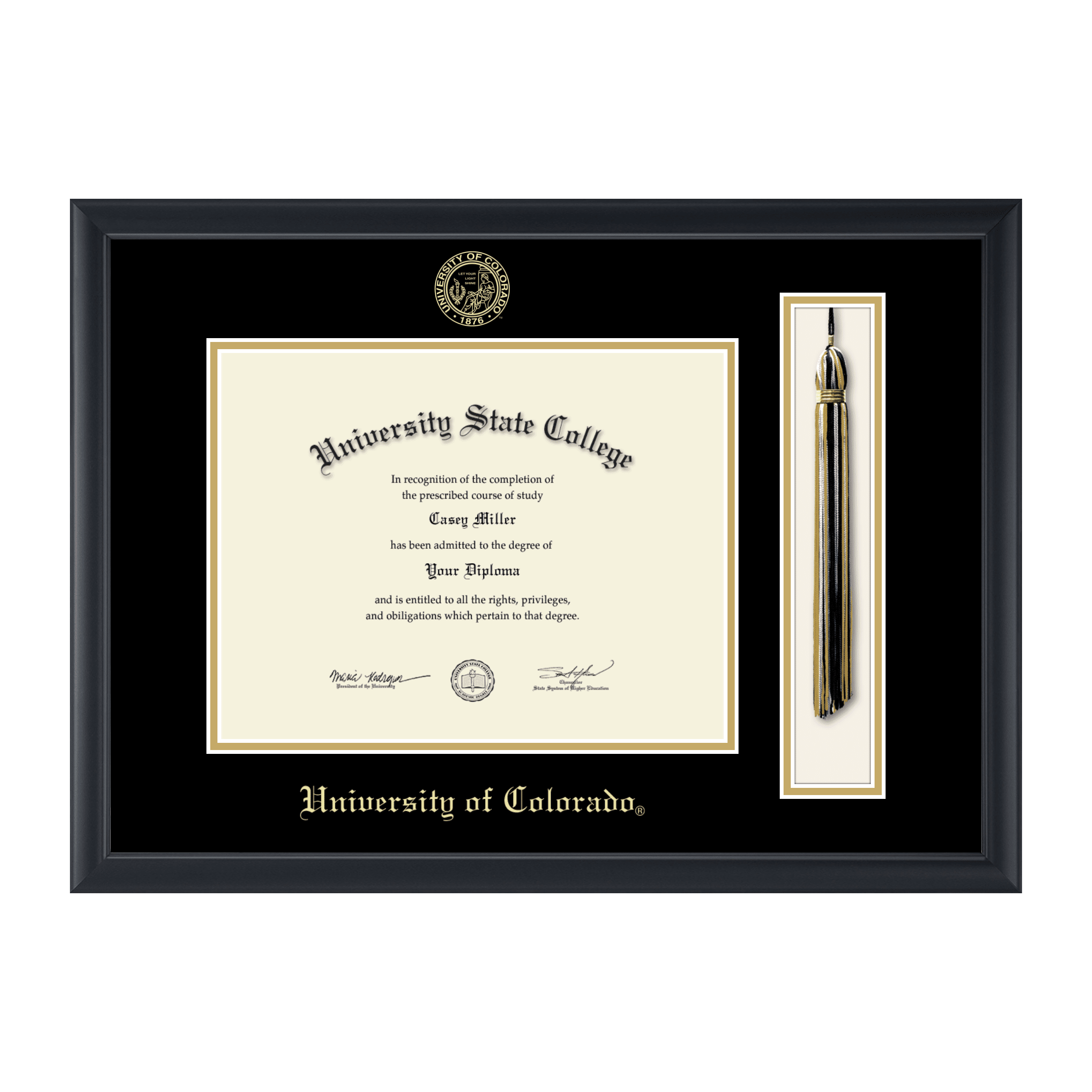 Framerly - CU Boulder Tassel Diploma Frame with Black and Gold Mat ...