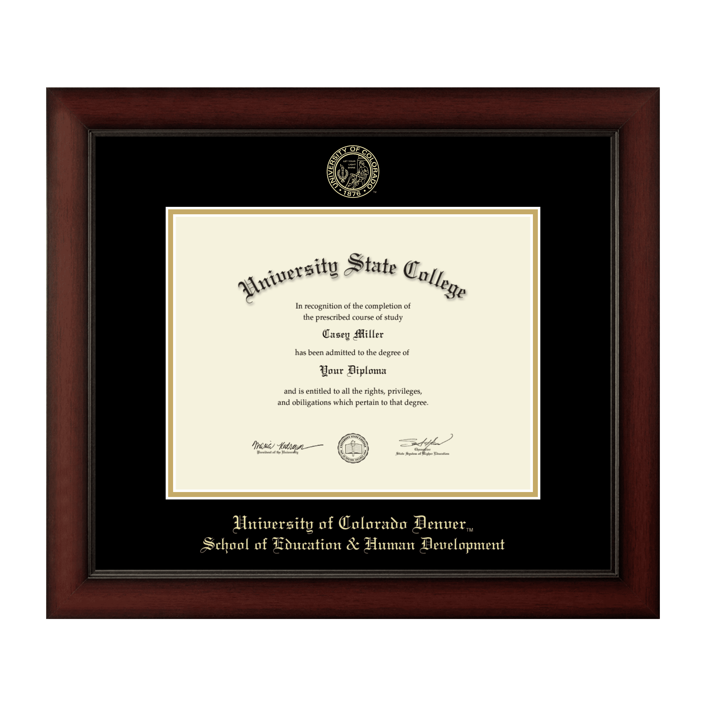 Framerly - CU Denver Education Diploma Frame with Black and Gold Mat ...