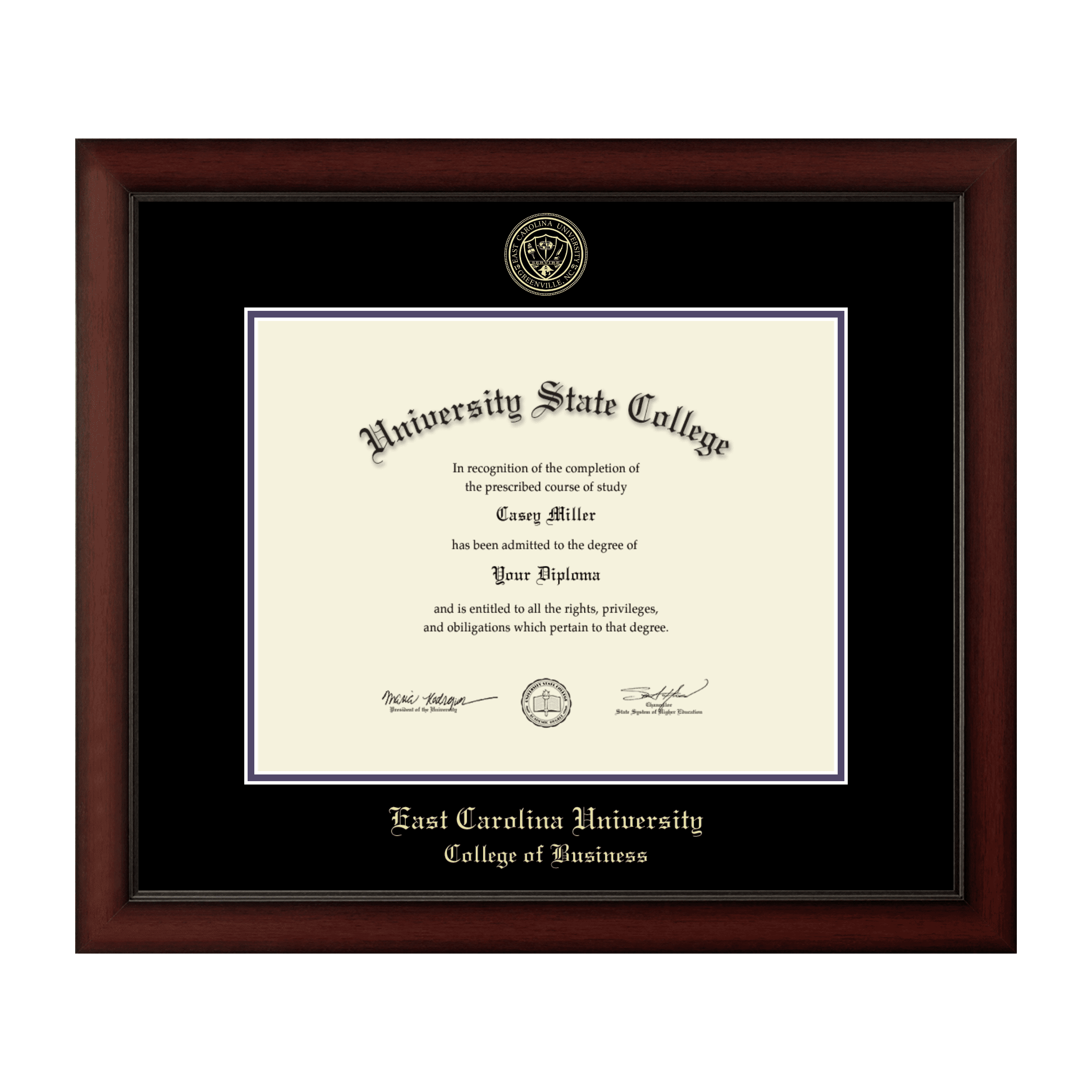 Framerly - ECU Business Diploma Frame with Black and Purple Mat ...