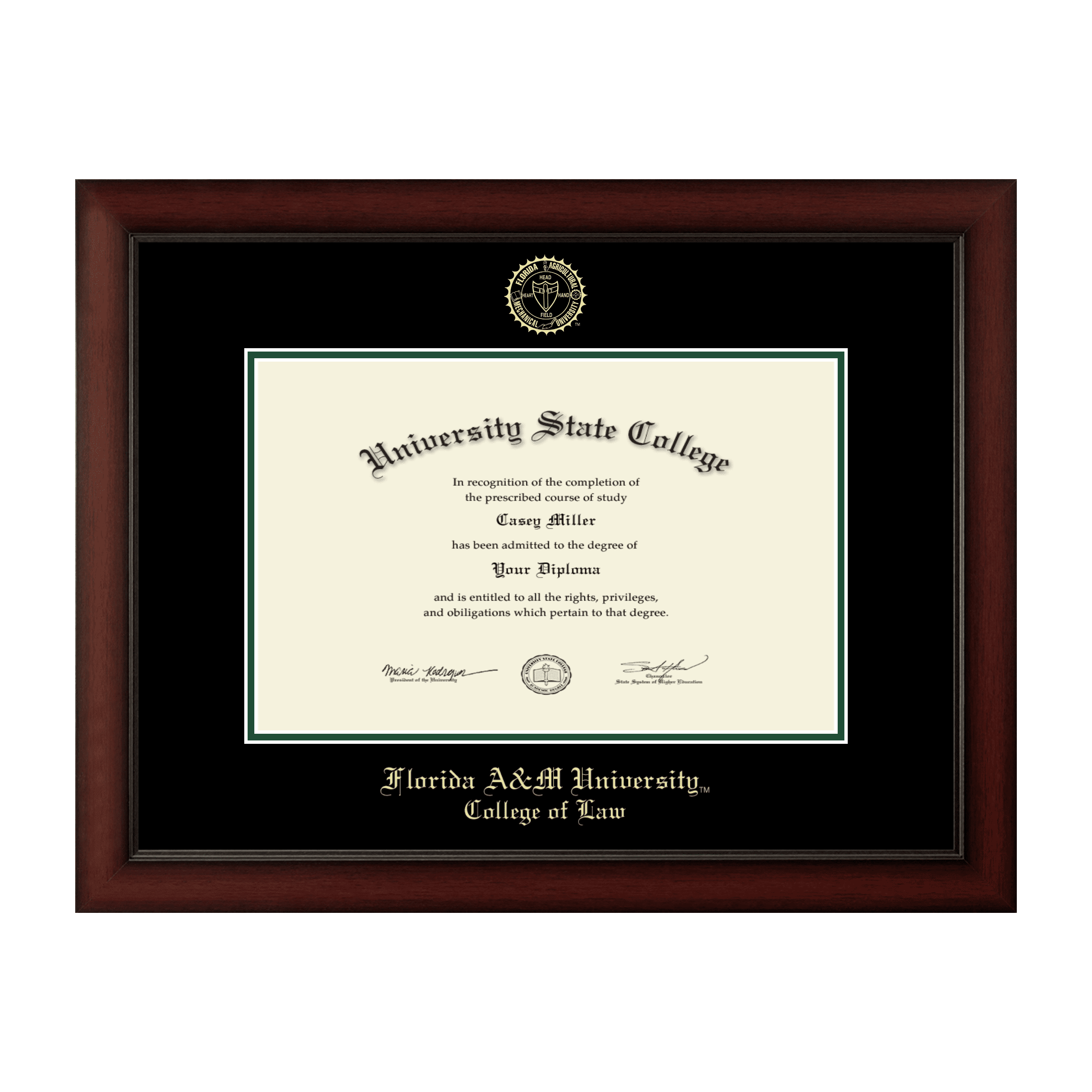 Framerly - FAMU Law Diploma Frame with Black and Tartan Green Mat ...