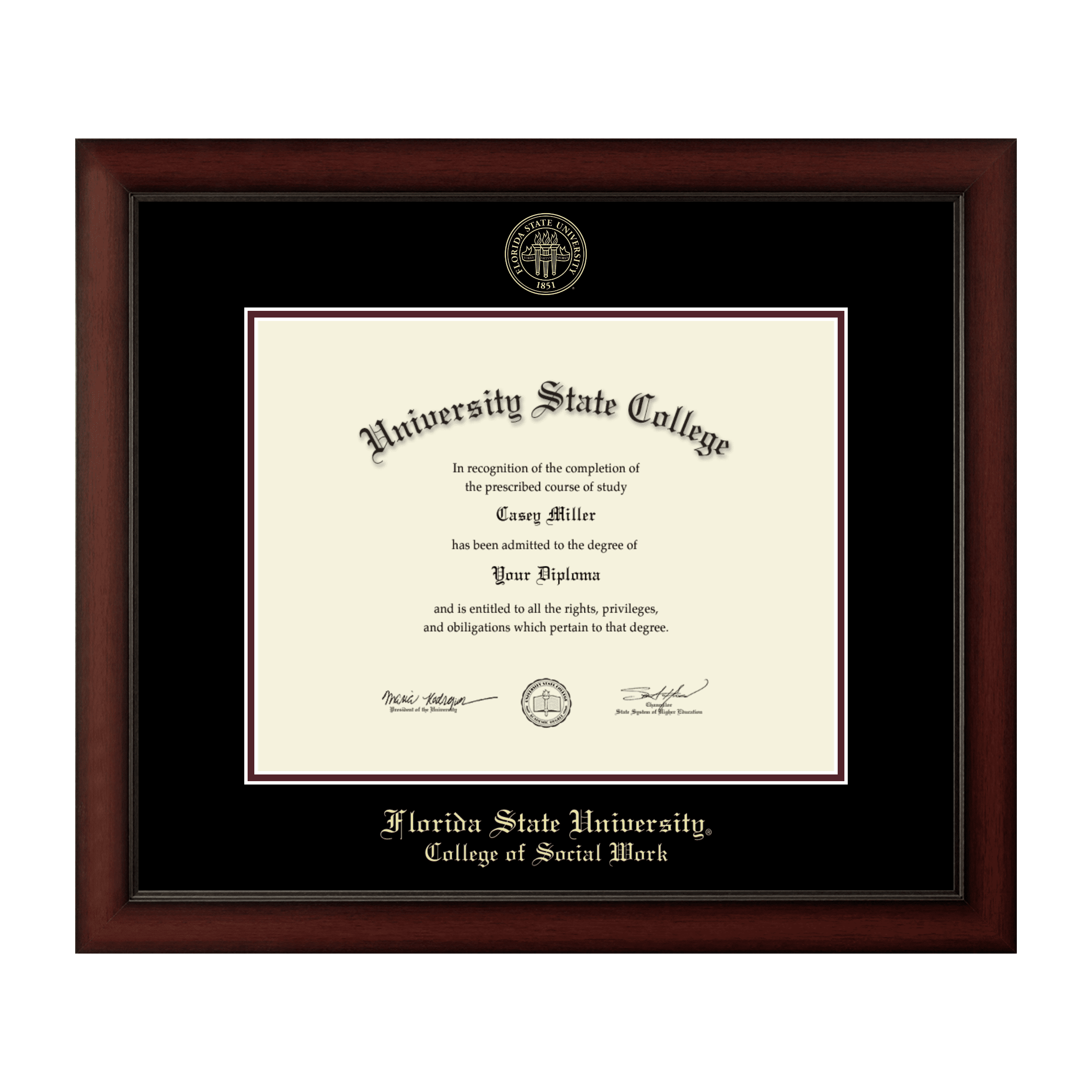 Framerly - FSU Social Work Diploma Frame with Black and Maroon Mat ...