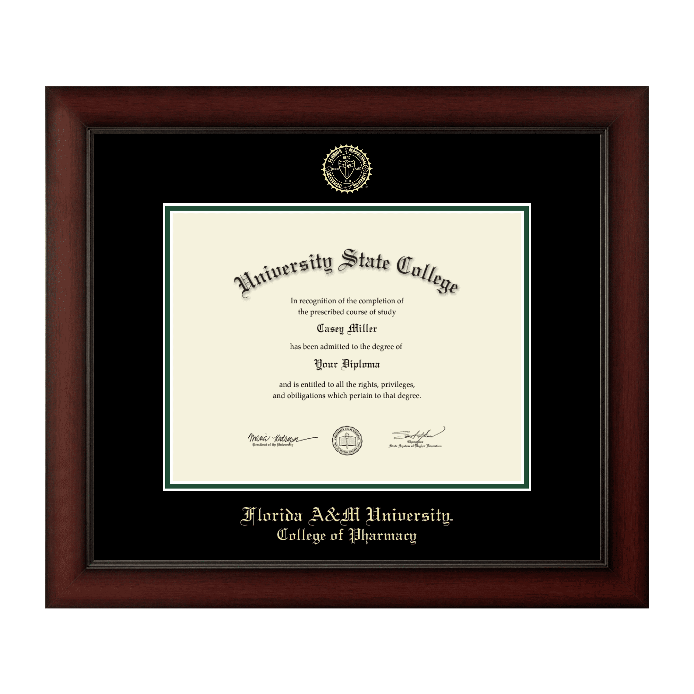 Framerly - FAMU Pharmacy Diploma Frame with Black and Tartan Green Mat ...