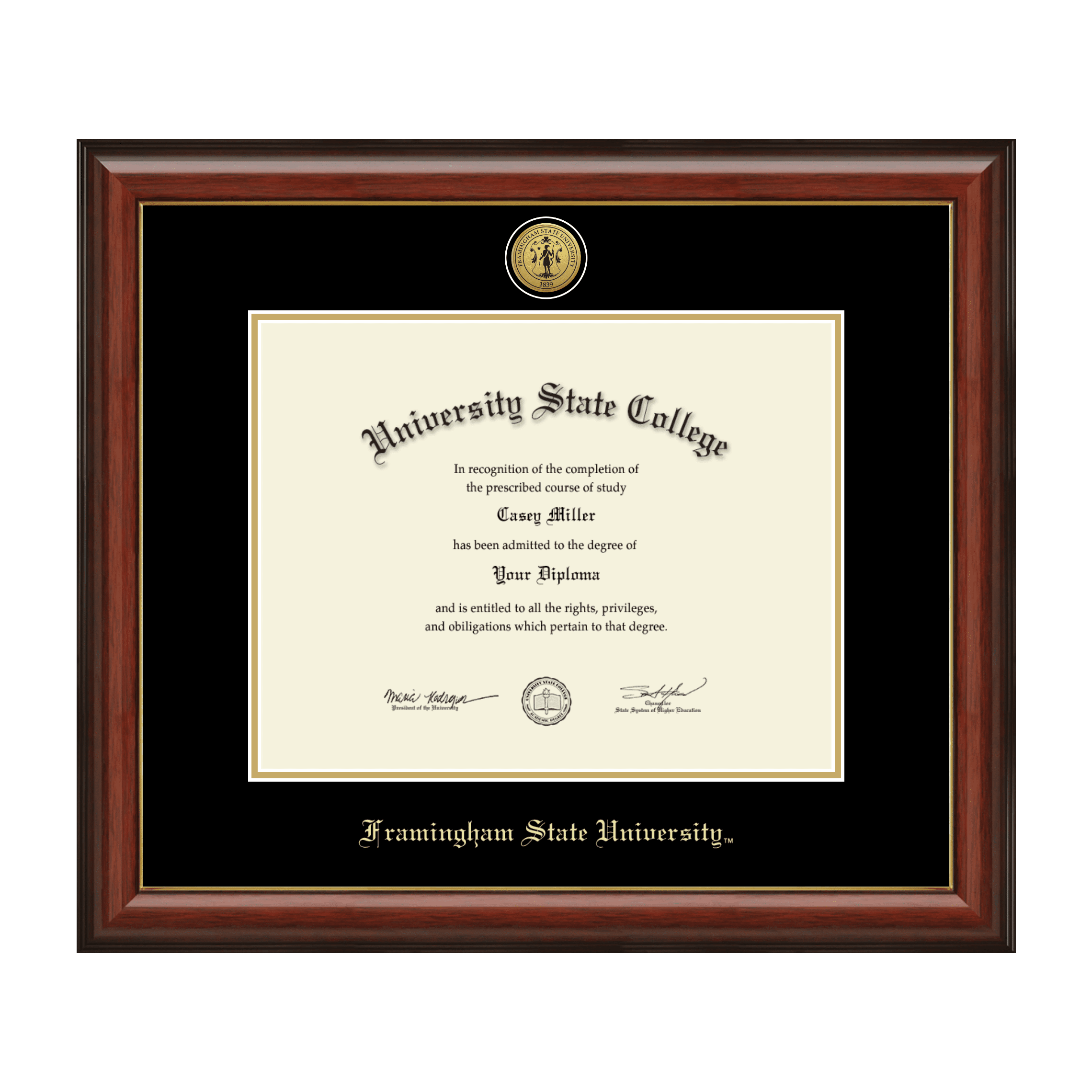 Framerly - Framingham State Diploma Frame with Black and Gold Mat ...