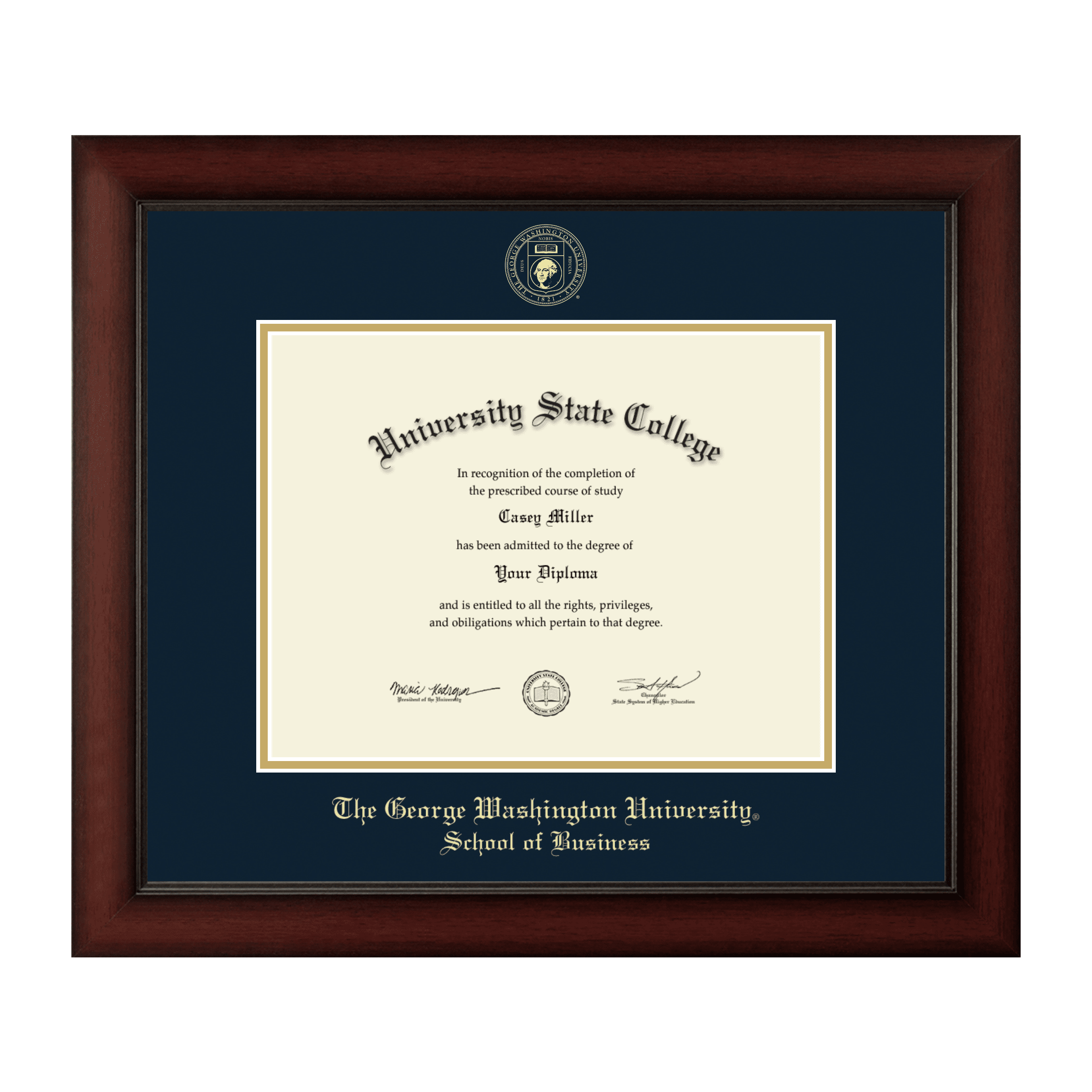 Framerly - GWU Business Diploma Frame with Navy and Gold Mat - Walmart.com