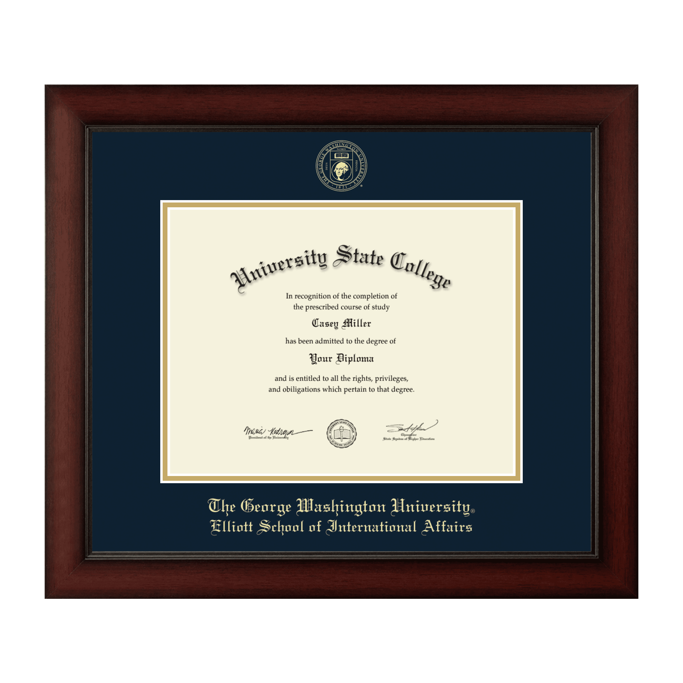 Framerly - GWU Public Policy Diploma Frame with Navy and Gold Mat ...