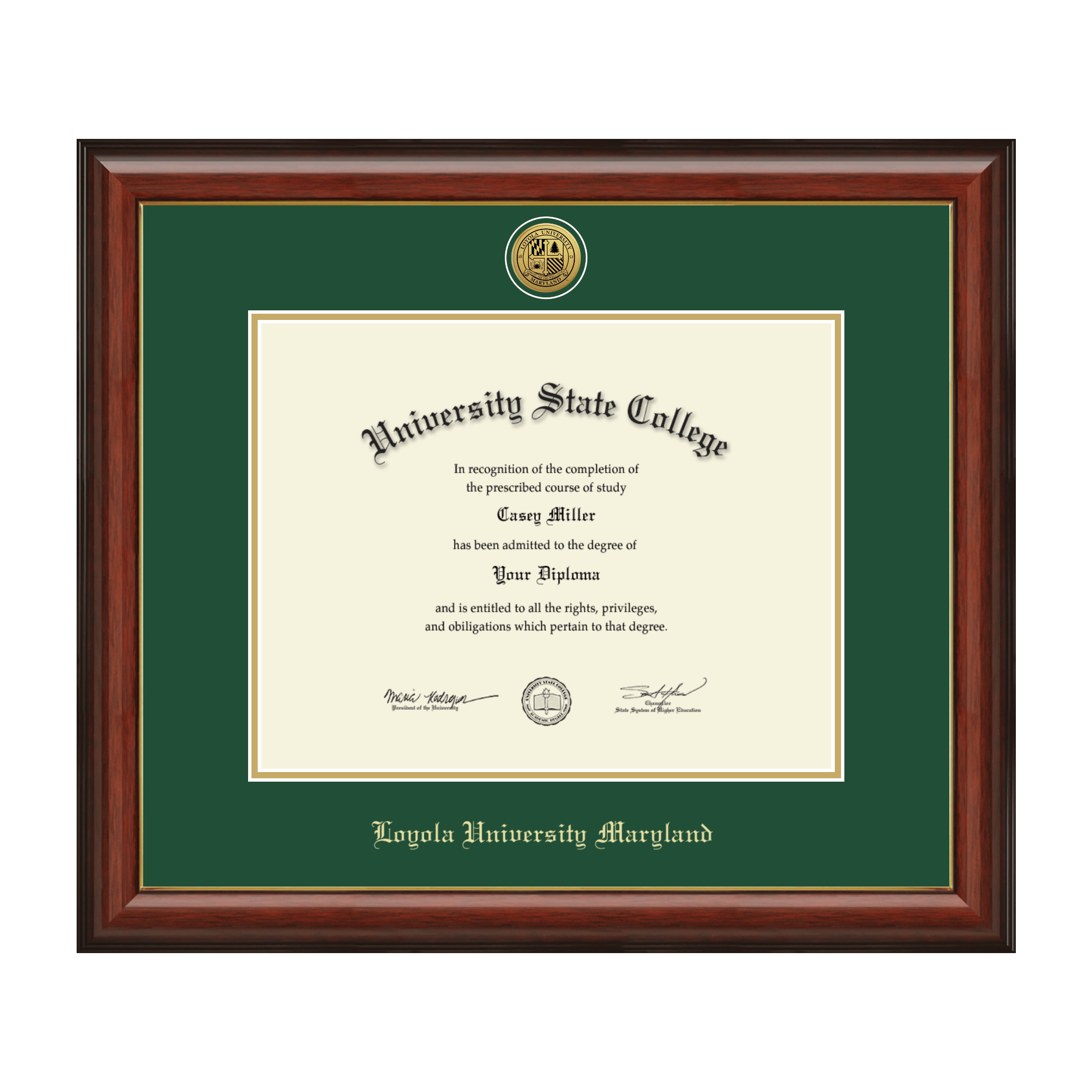Framerly - Loyola Maryland Diploma Frame with Tartan Green and Gold Mat ...