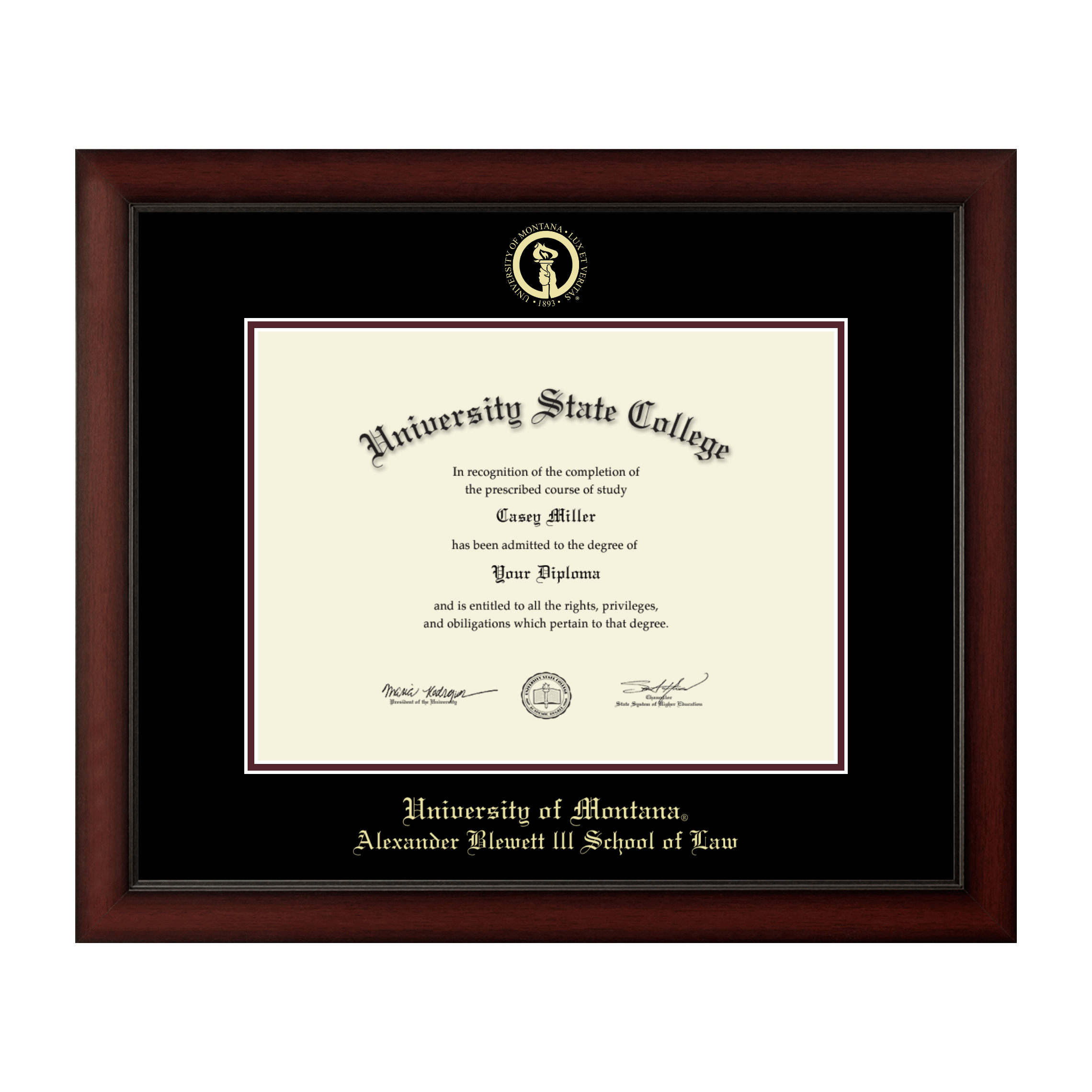 Framerly - Montana Missoula Law Diploma Frame with Black and Maroon Mat ...