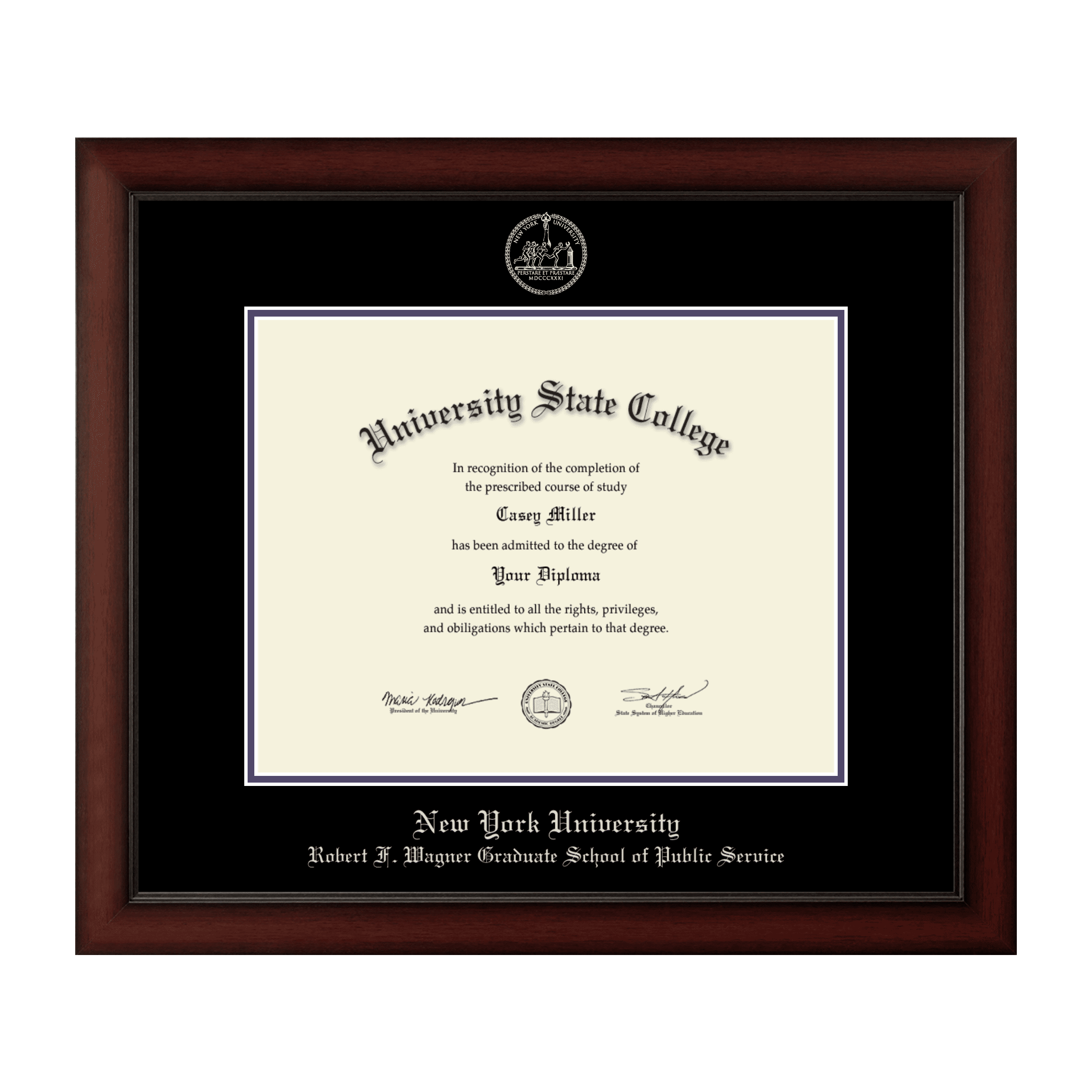Framerly - NYU Graduate Diploma Frame with Black and Purple Mat ...