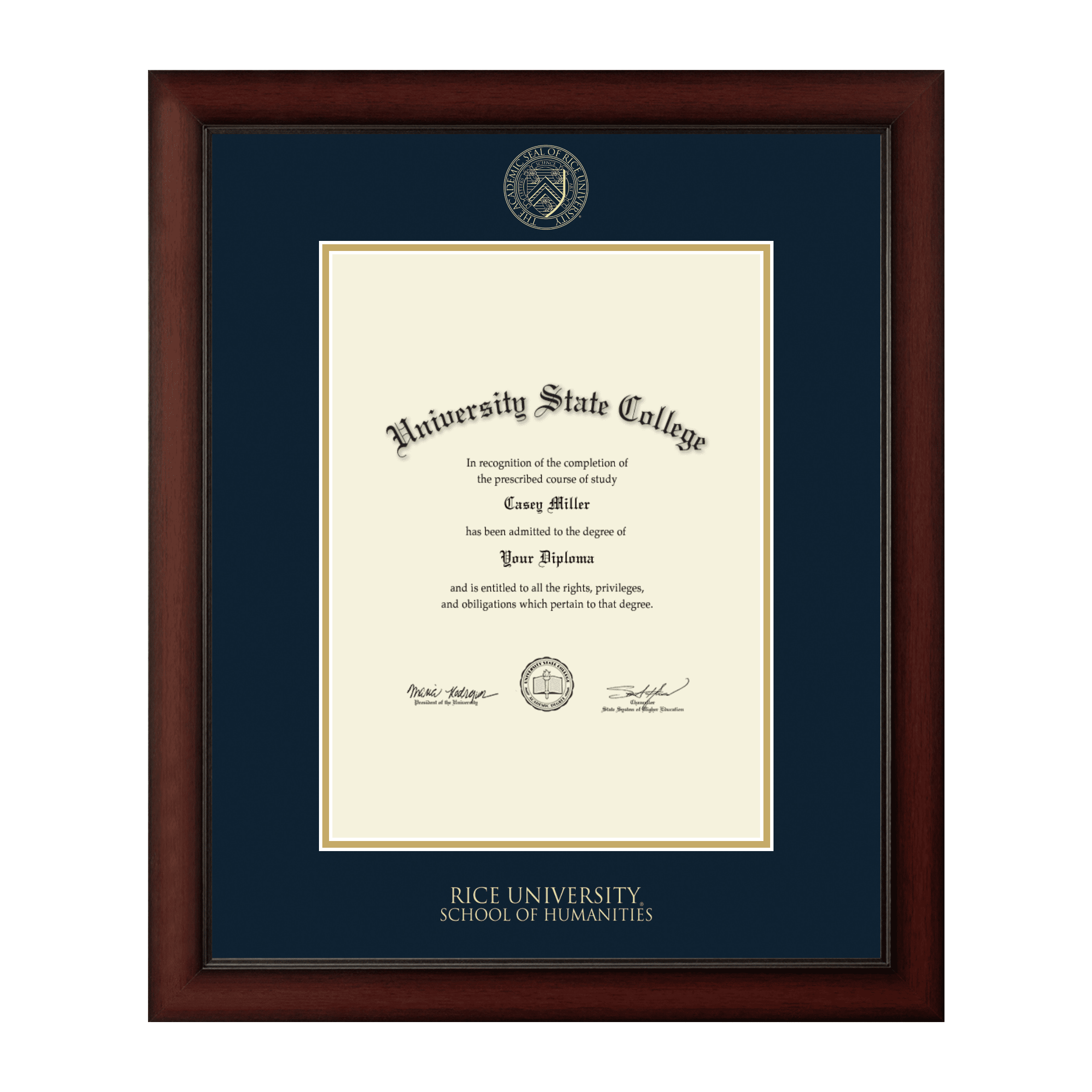 Framerly - Rice Humanities Diploma Frame with Navy and Gold Mat ...