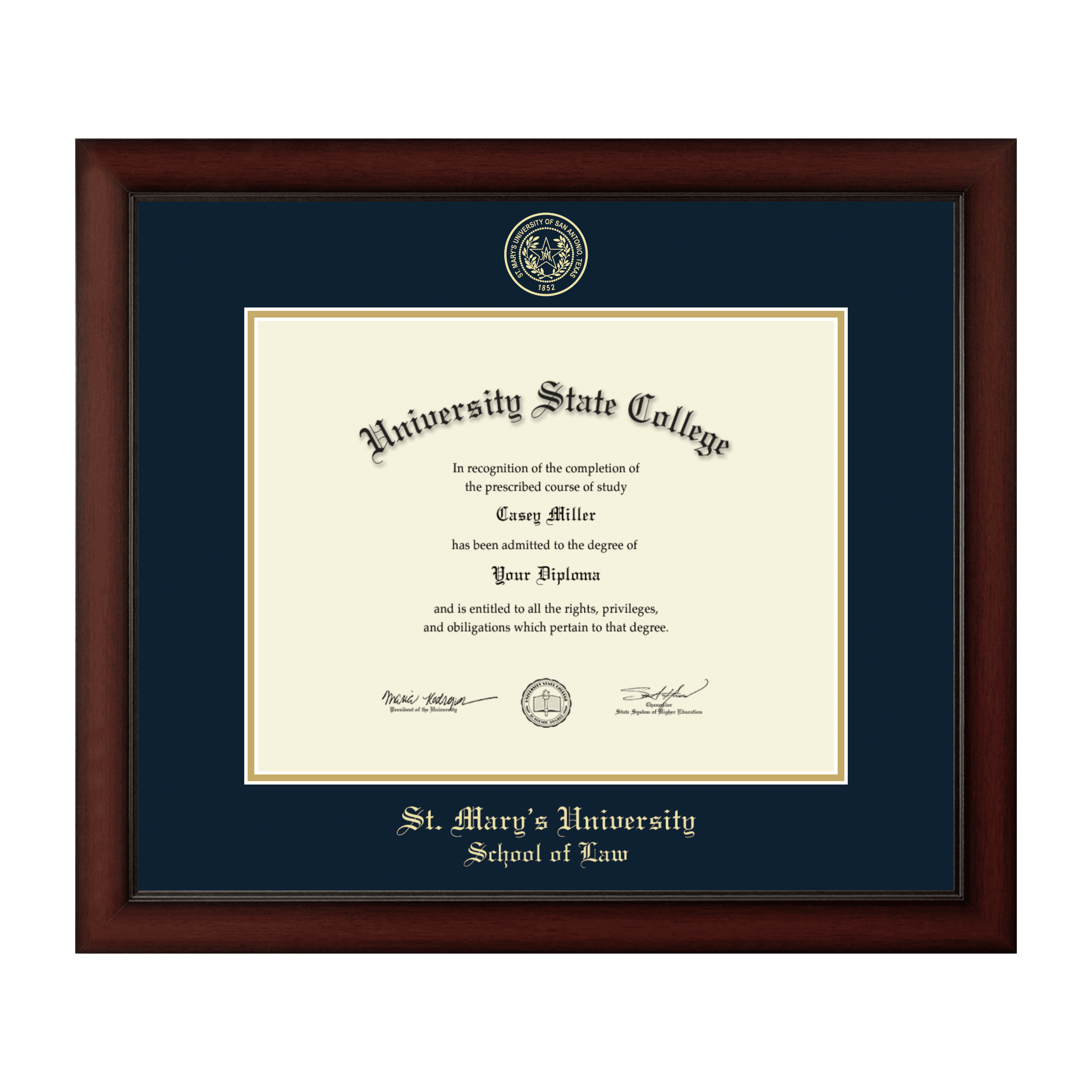 Framerly - St. Mary's Law Diploma Frame with Navy and Gold Mat ...