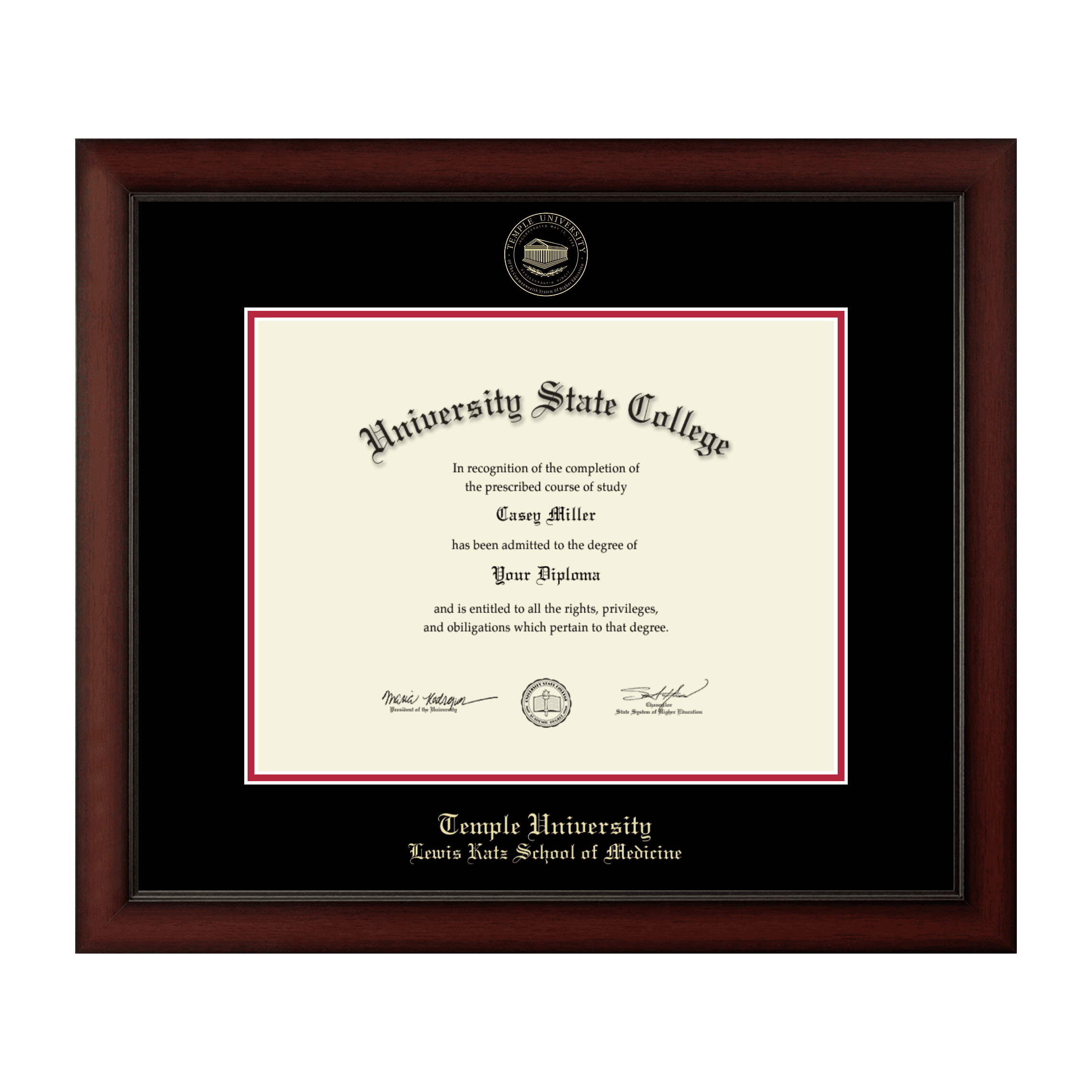 Framerly - Temple Medicine Diploma Frame with Black and Red Mat ...