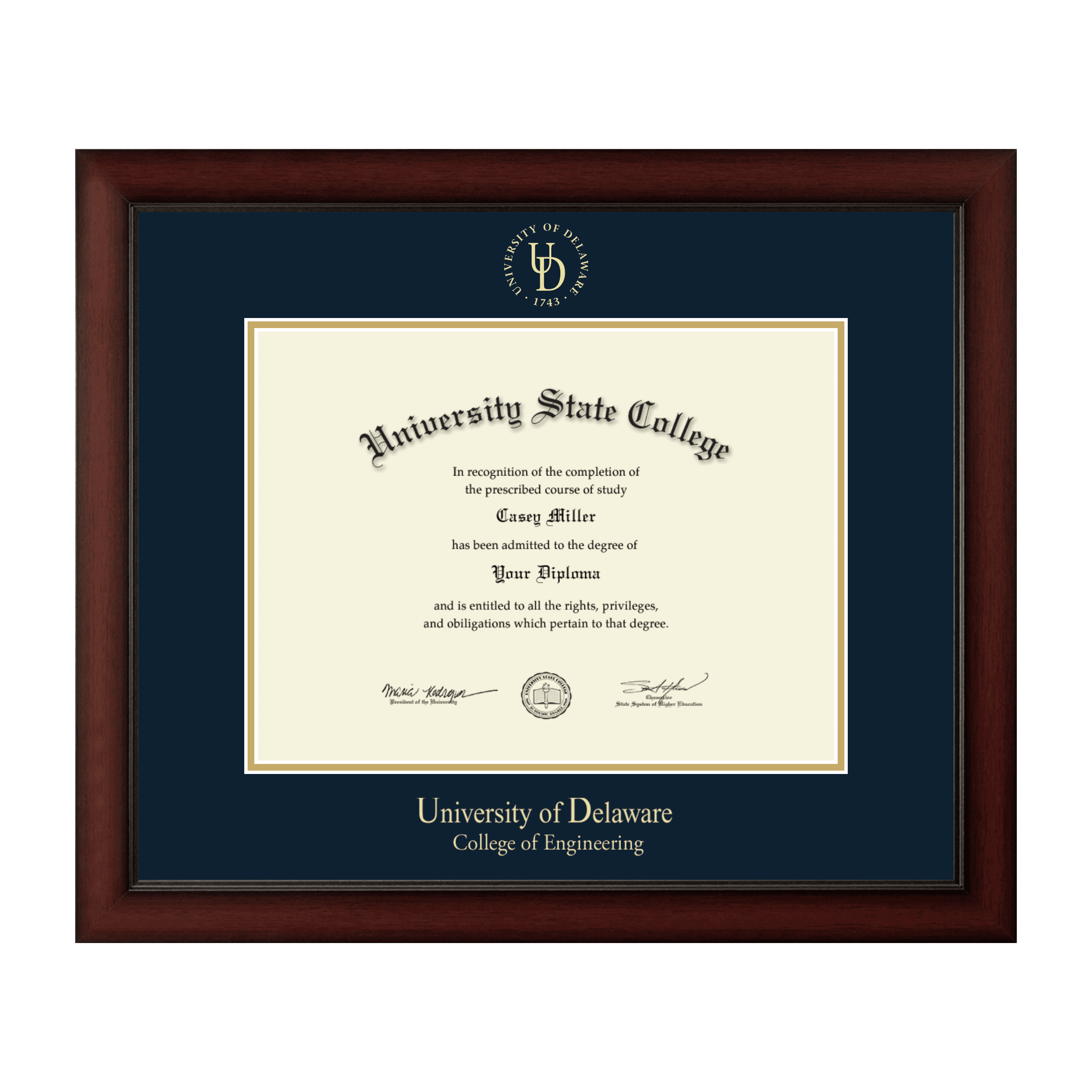 Framerly - UD Engineering Diploma Frame with Navy and Gold Mat ...