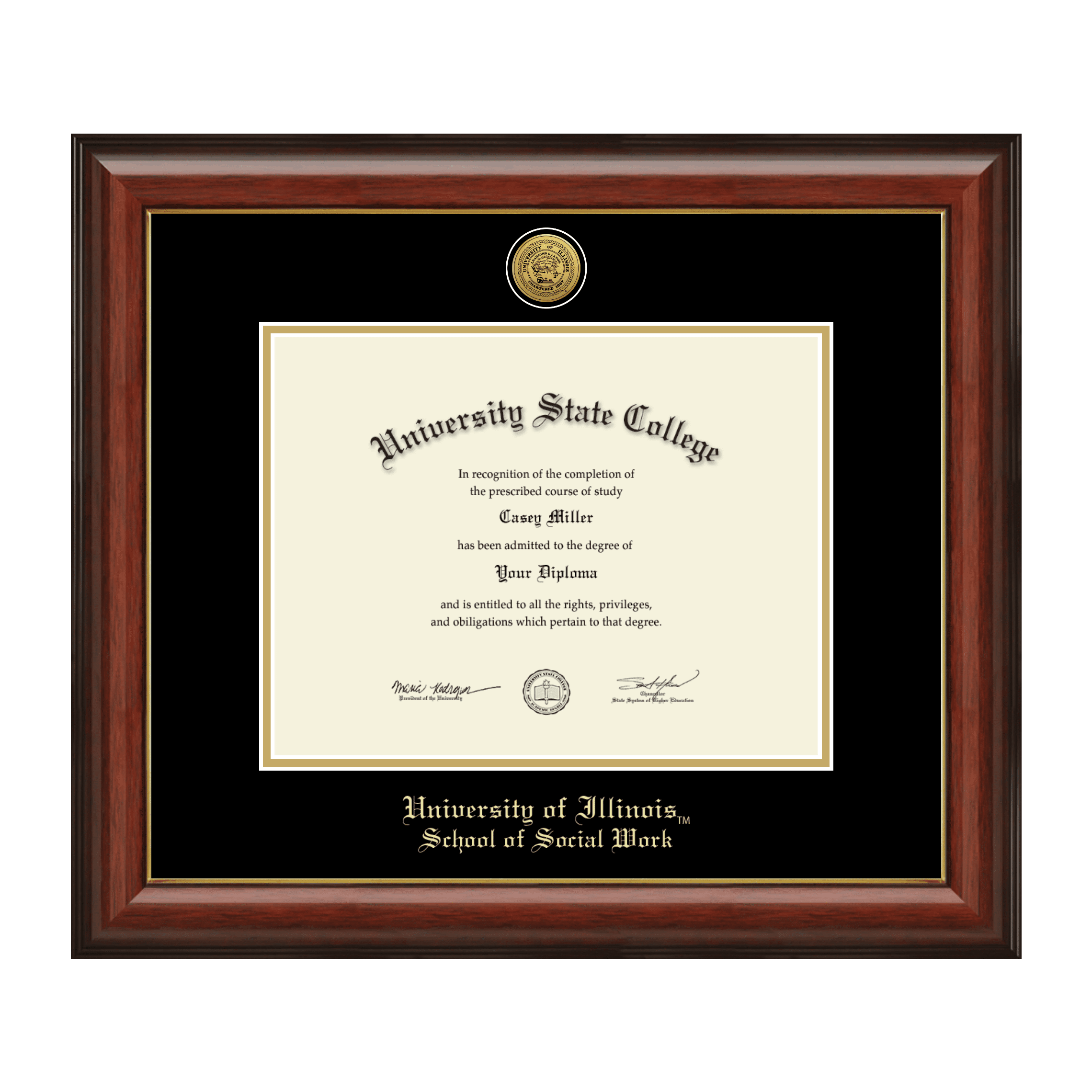Framerly - UIUC Social Work Diploma Frame with Black and Gold Mat ...