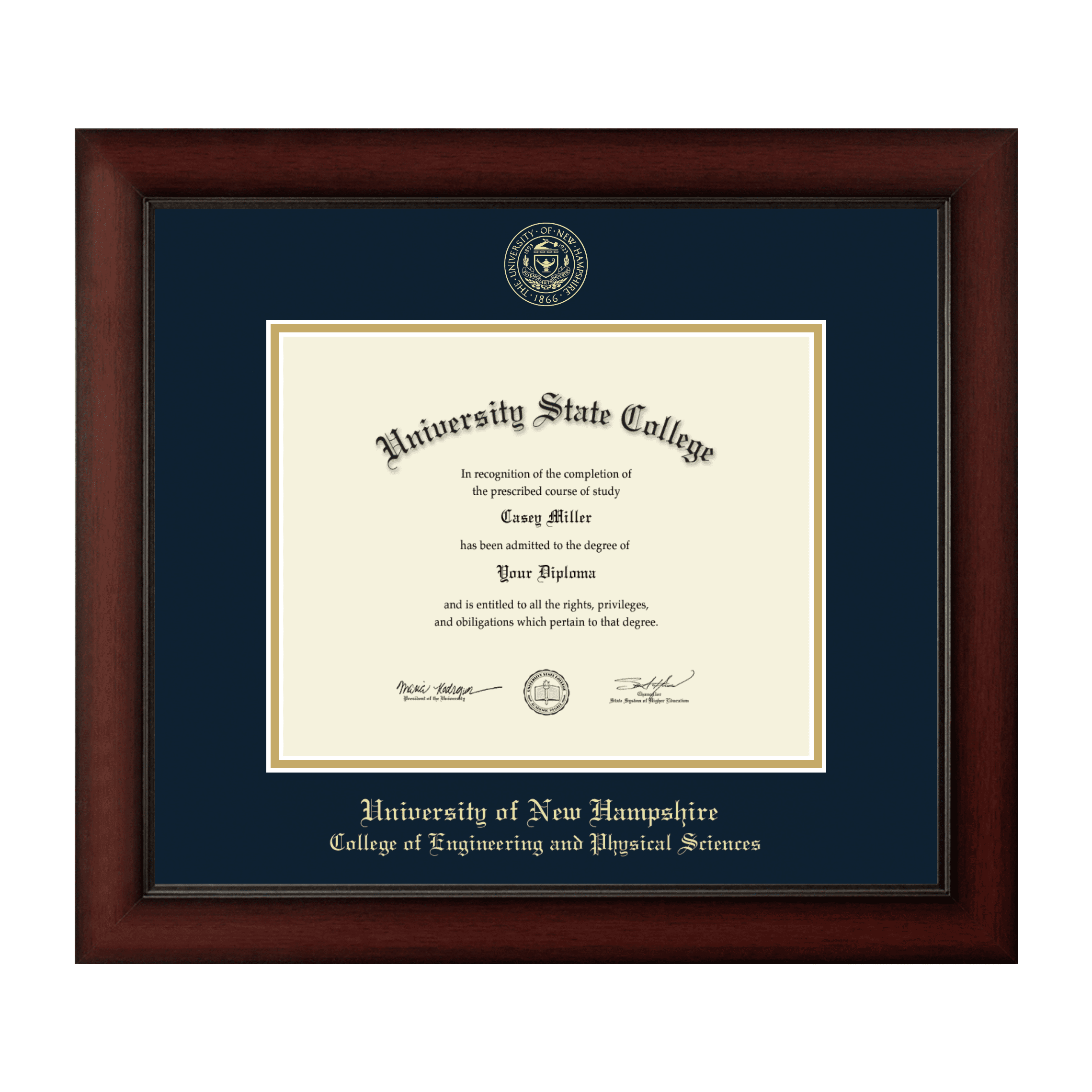 Framerly - UNH Engineering Diploma Frame with Navy and Gold Mat ...