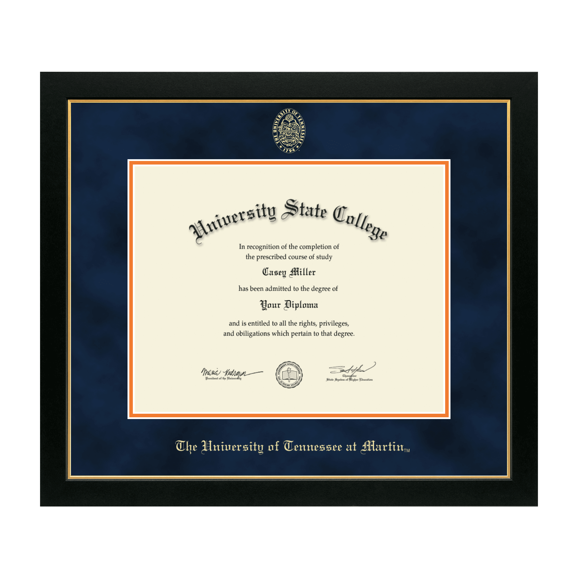 Framerly - UTM Diploma Frame with Navy Suede and Athletic Orange Mat ...