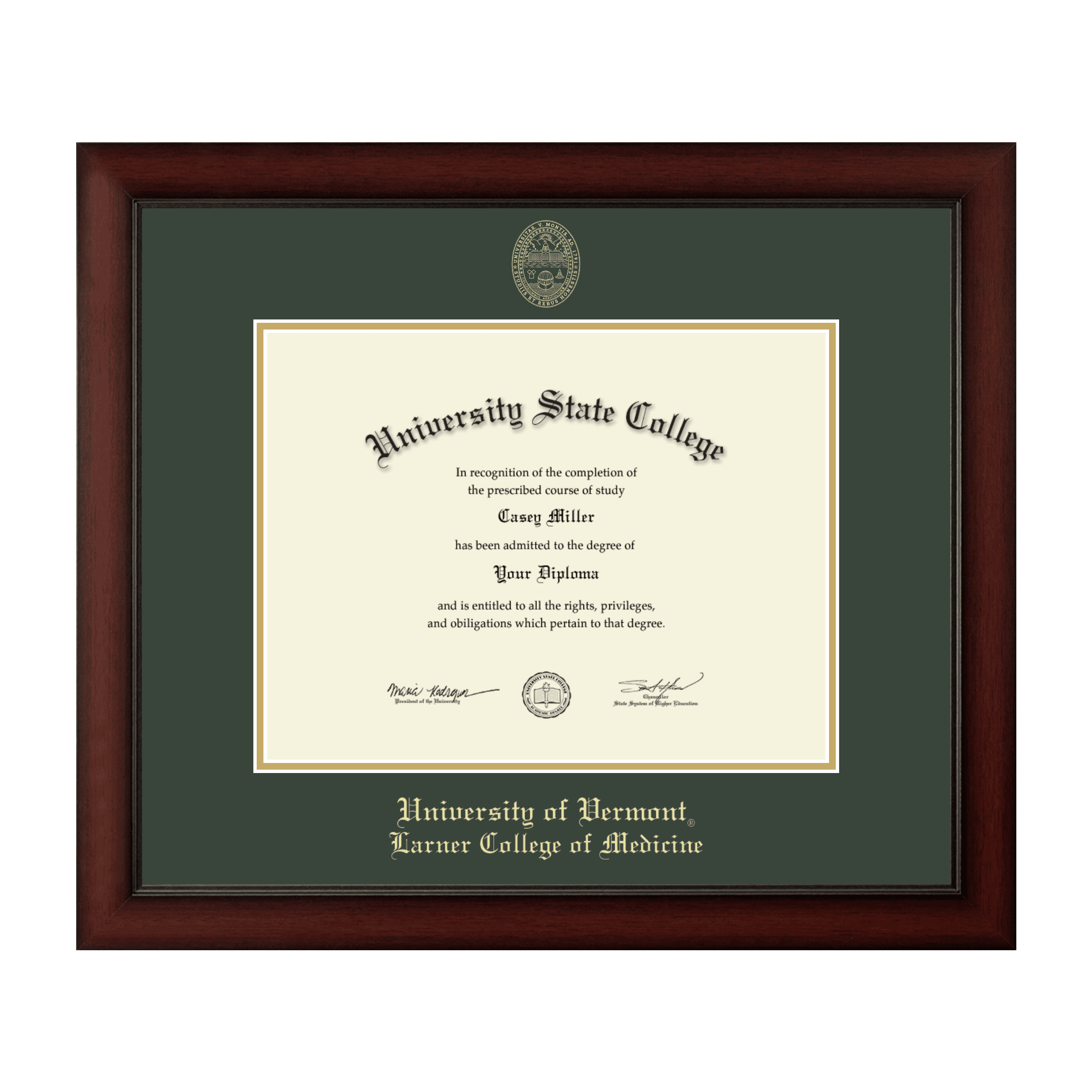 Framerly - UVM Medicine Diploma Frame with Williamsburg Green and Gold ...