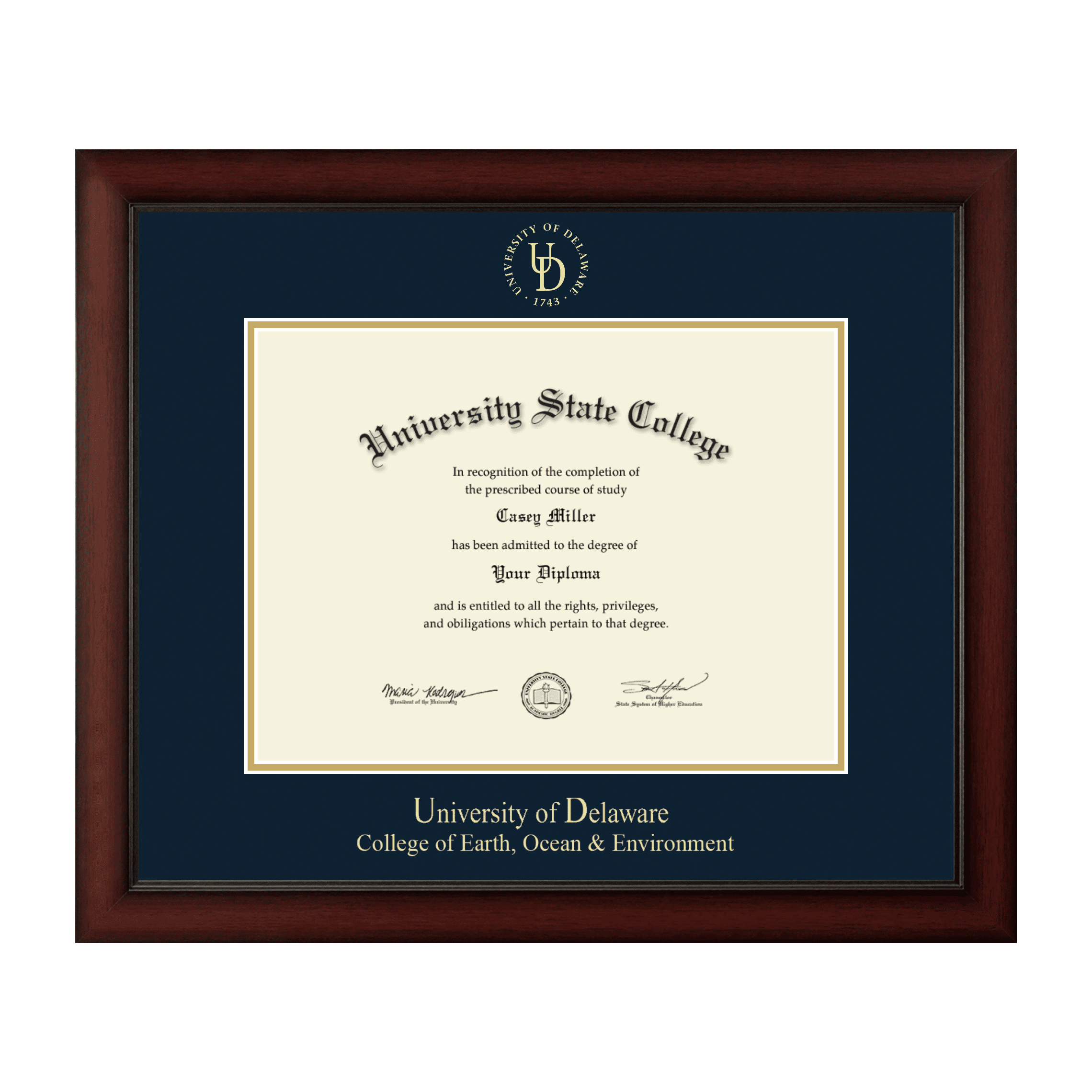 Framerly - UD Environment Diploma Frame with Navy and Gold Mat ...