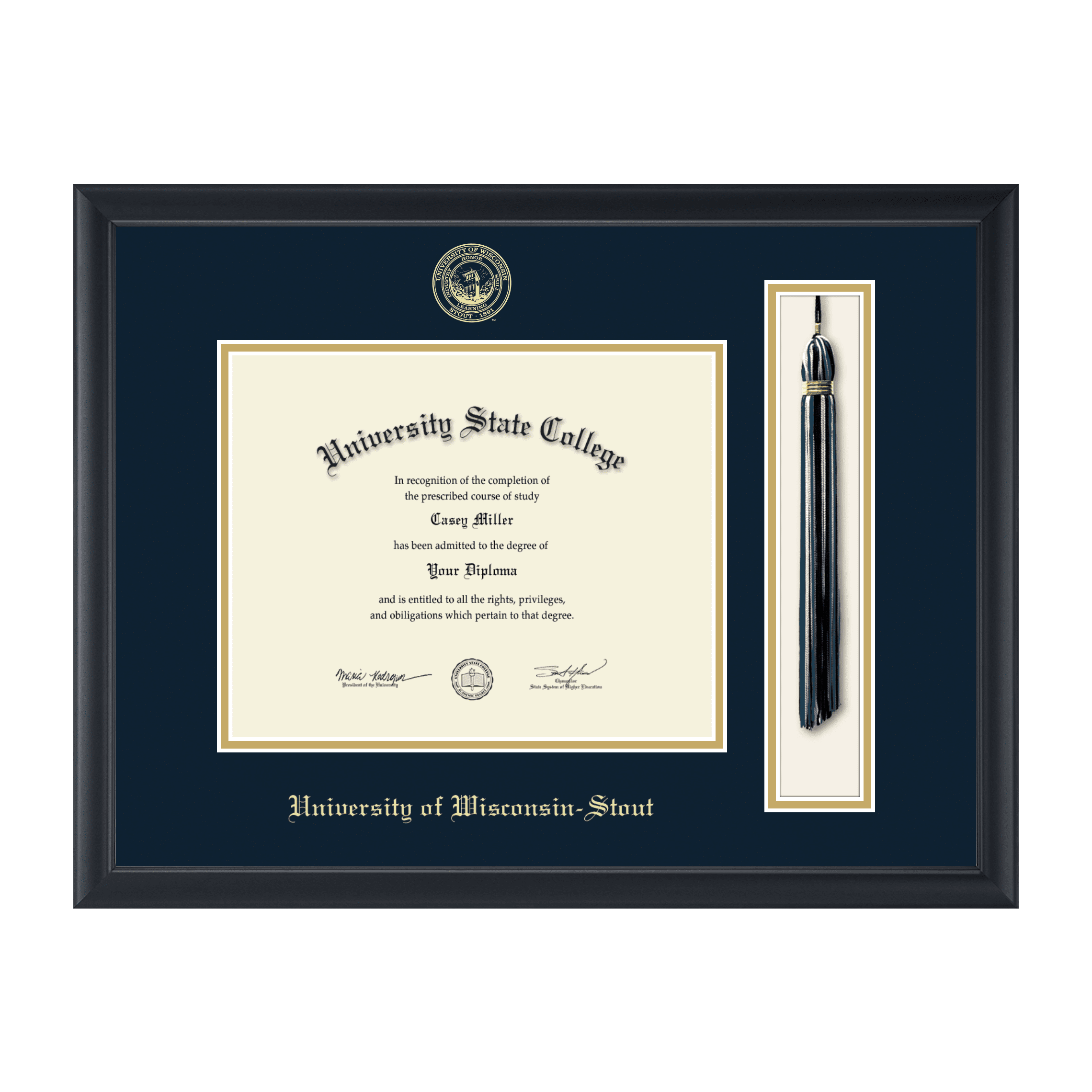 Framerly - Wisconsin-Stout Tassel Diploma Frame with Navy and Gold Mat ...