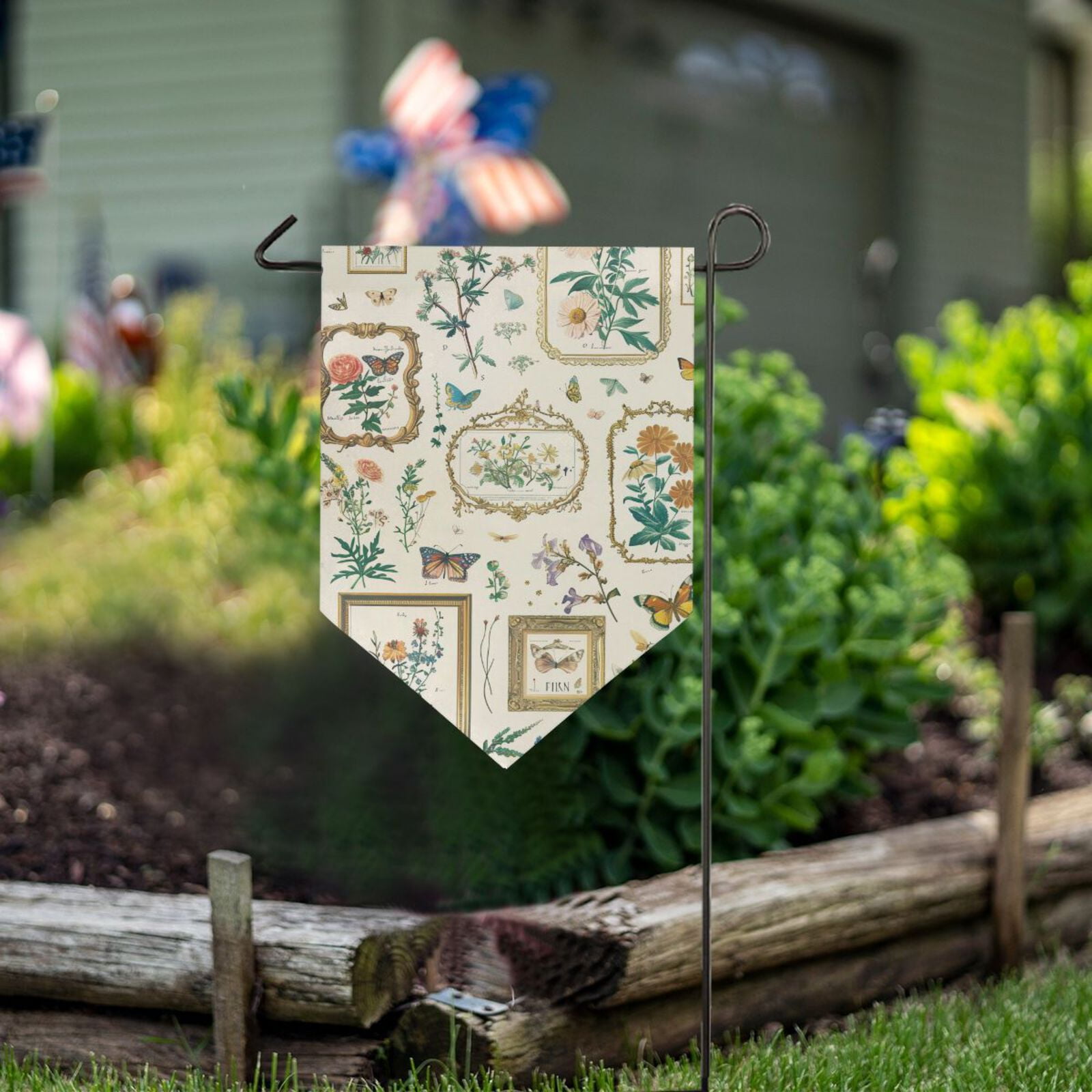 Frames Flowers Butterflies Plants Garden Flag 18" x 12.5" Double Sided ...