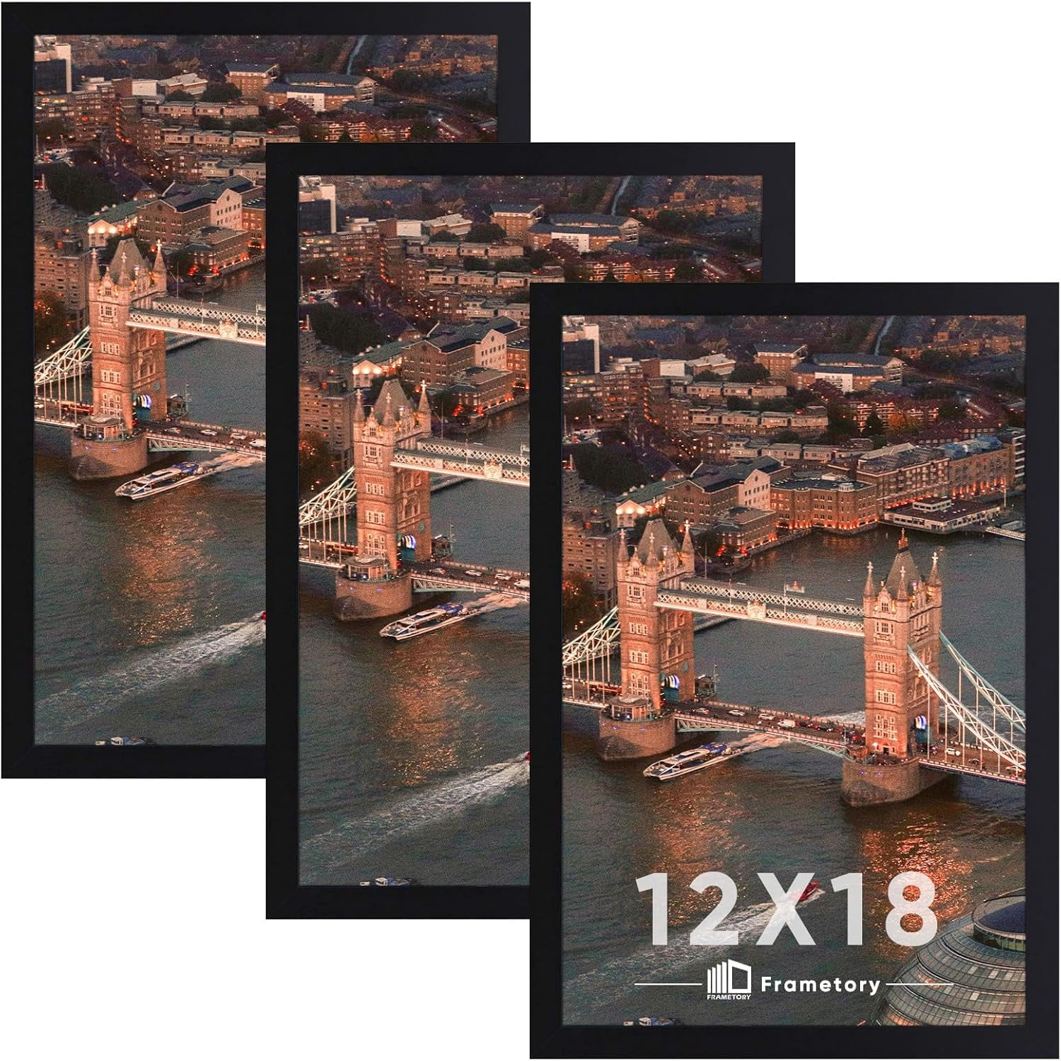 Frametory, 12x18 Black Picture Frame 3 Pack - Engineered Wood With ...