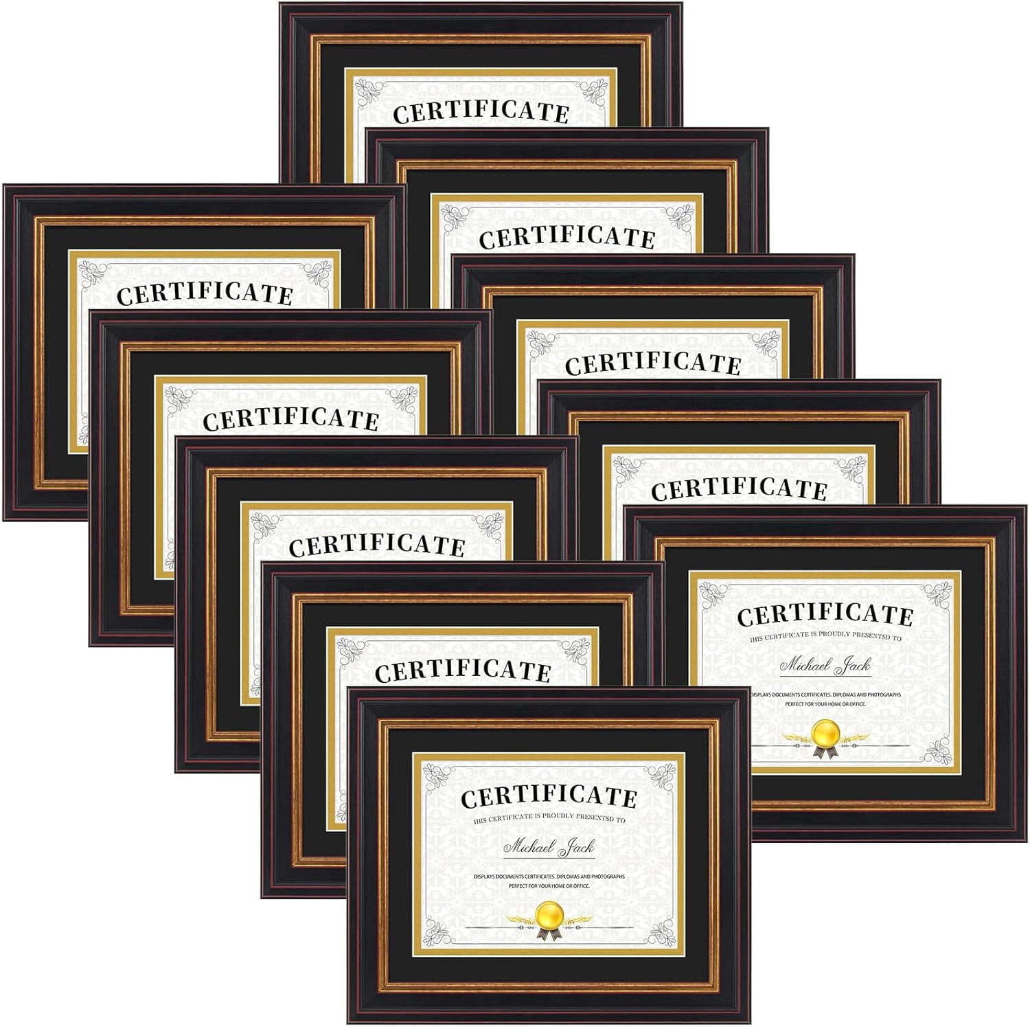Frametory, 6x8 Diploma Frame with (Black/Gold) Double Mat/8x10 Without ...