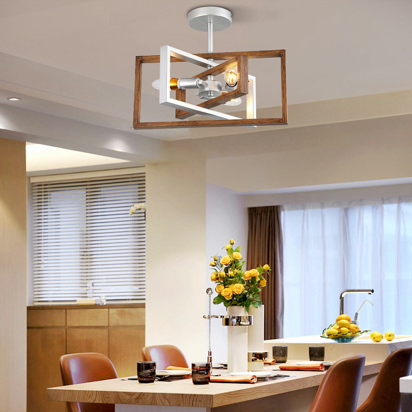 Framework Chandelier Light Iron Pendant Lamp 3 Lights Rotatable Ceiling ...