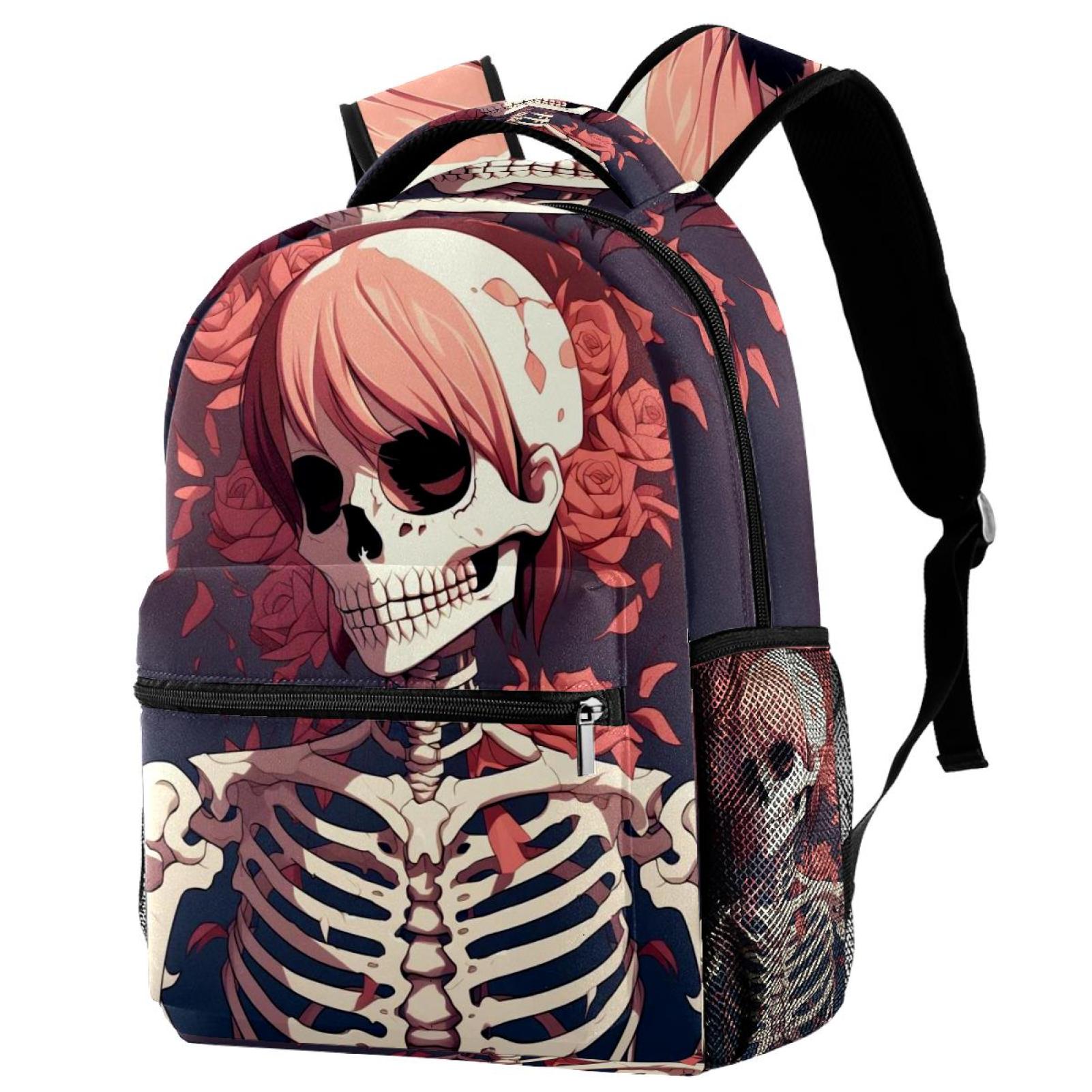 Framework Skull Flowers Lightweight Backpacks Roomy Interior, Casual ...