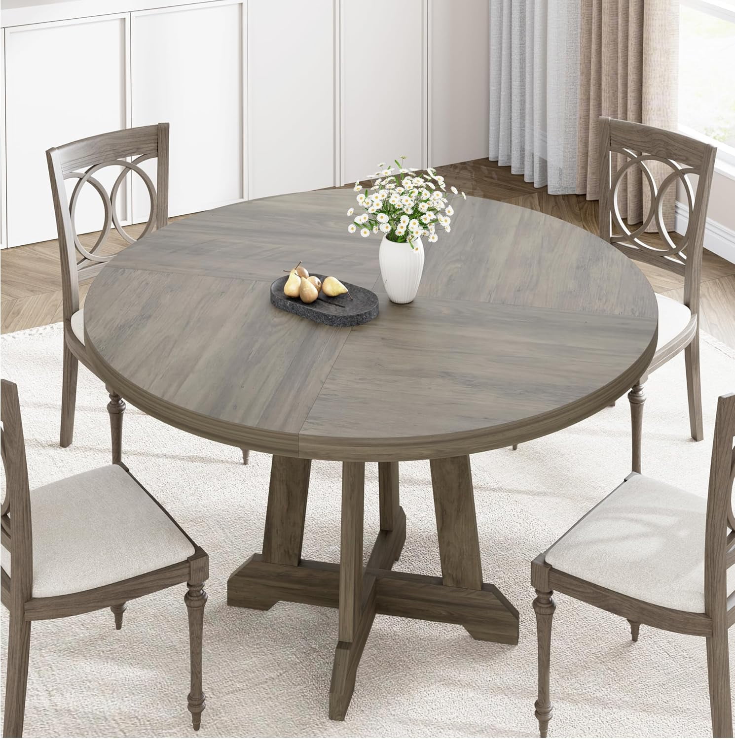 Framhouse Round Dining Table for 4-6, Wooden Kichen Table with Sturdy X ...