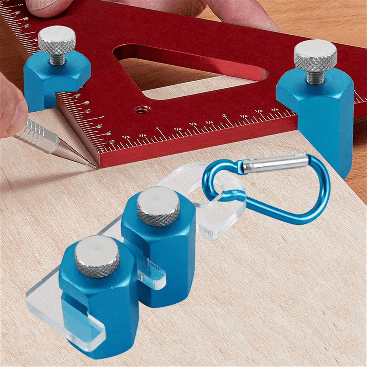 Framing Square with Holder - Carabiner Stair Guages Knobs Framing Tool ...