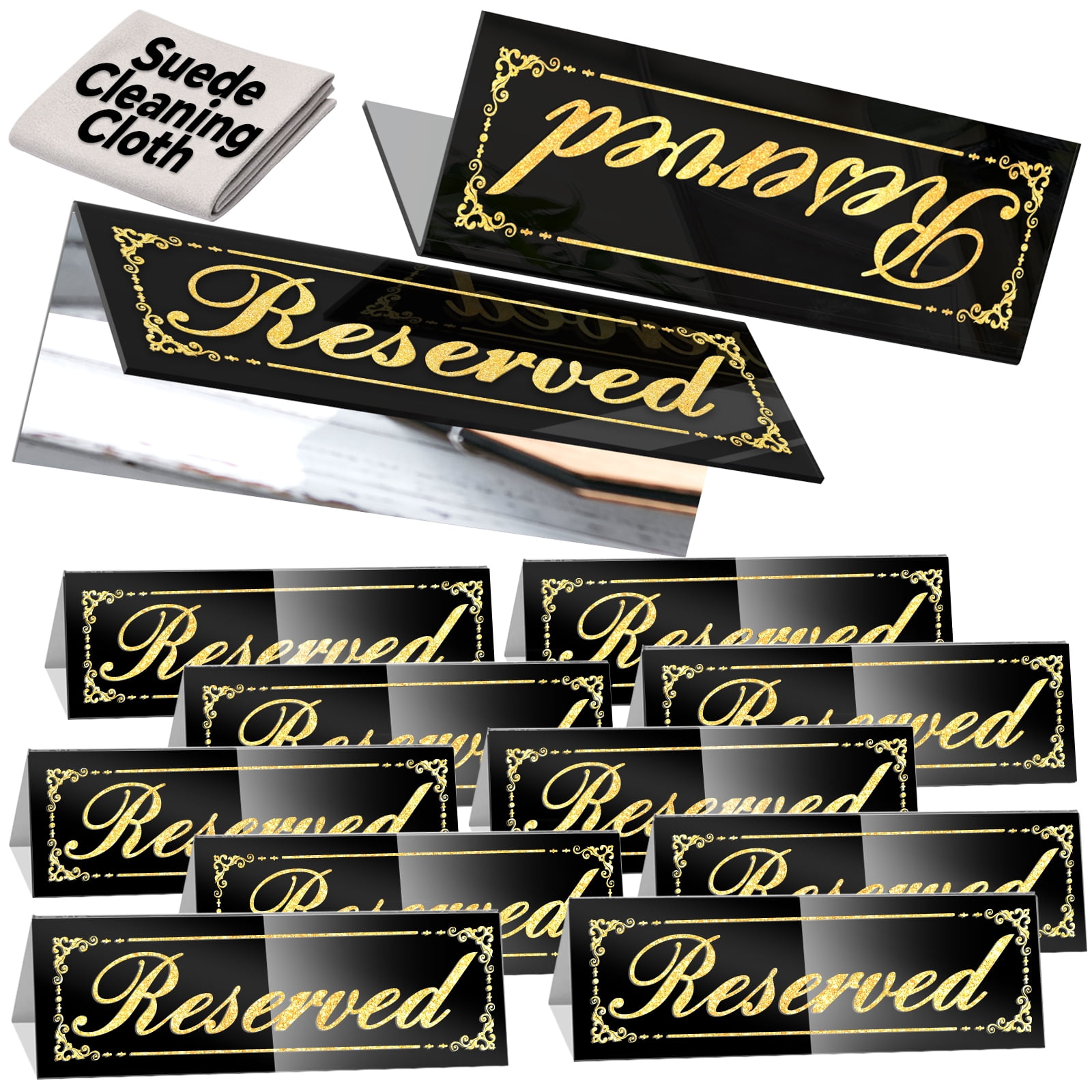 Framokoko 12 Pcs Mirrored Black Reserved Table Signs, Double-Sided ...