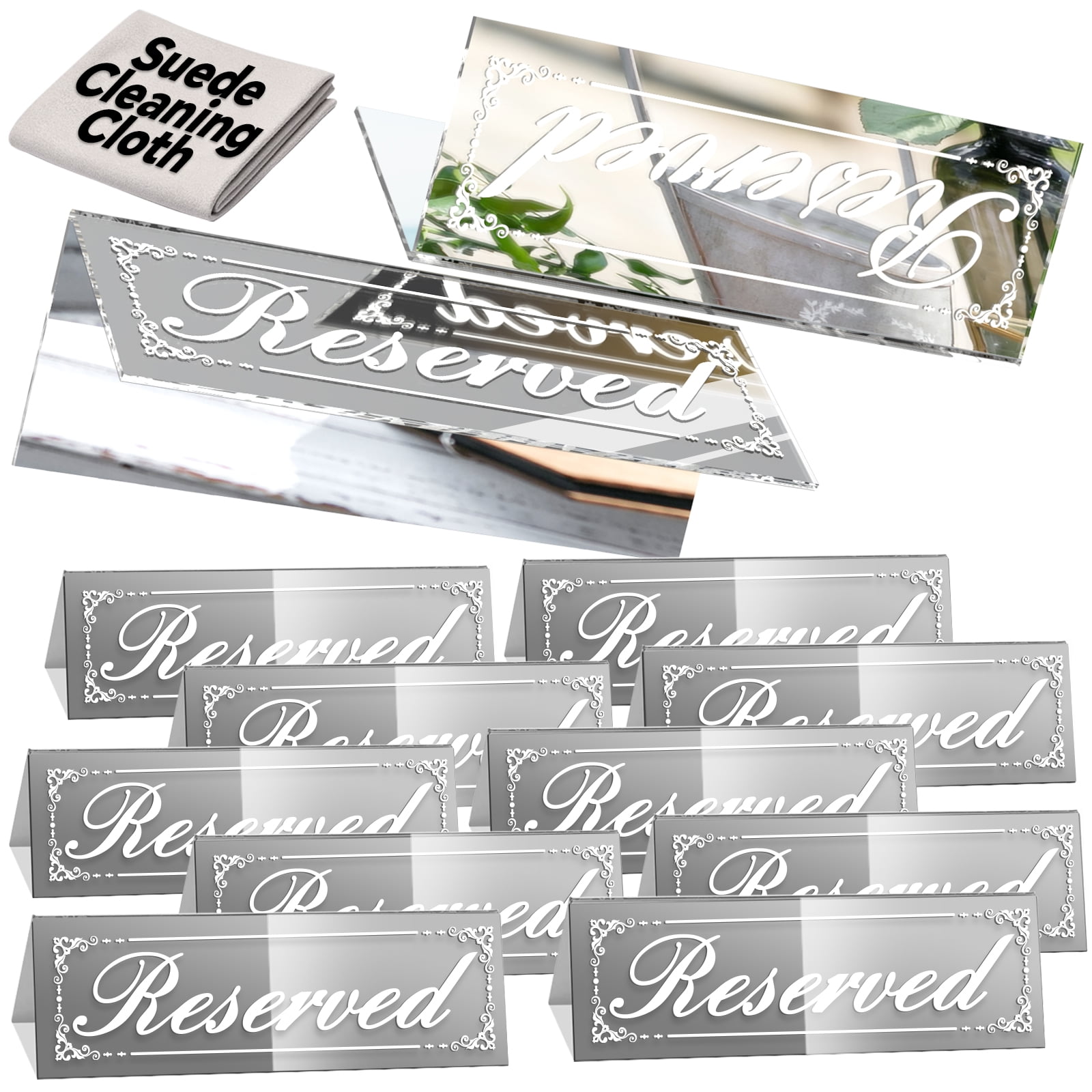 Framokoko 12 Pcs Mirrored Silver Reserved Table Signs, Double-Sided ...