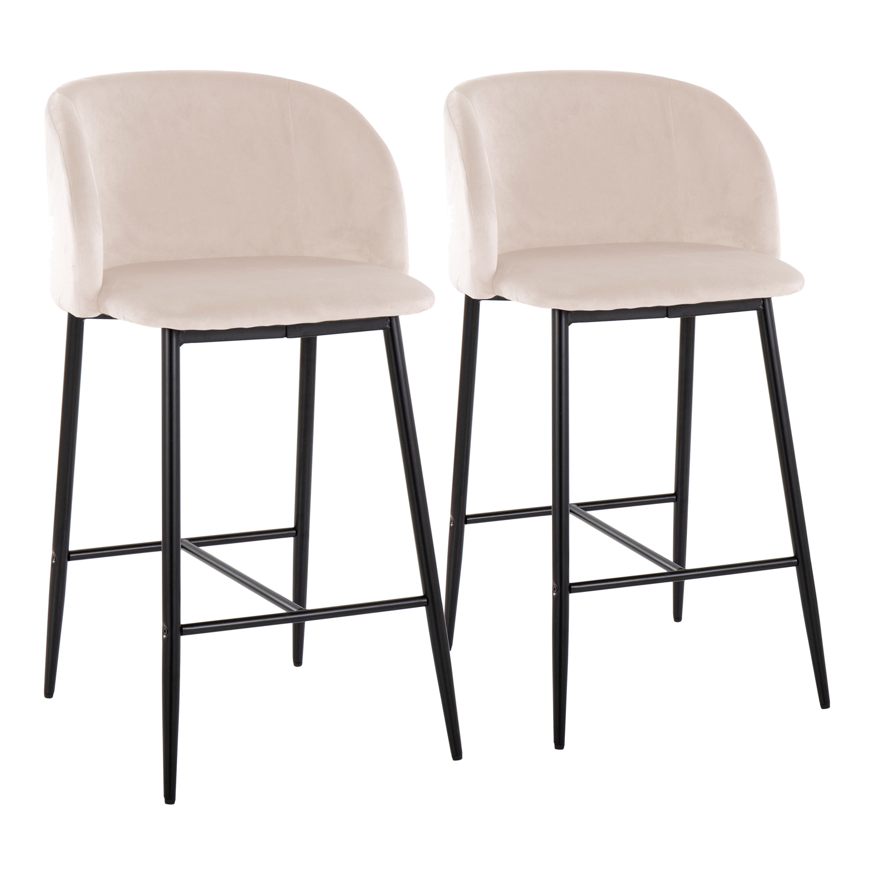 Fran 26" Cream Velvet Counter Stool Set (2) - Black Metal Frame, Modern ...