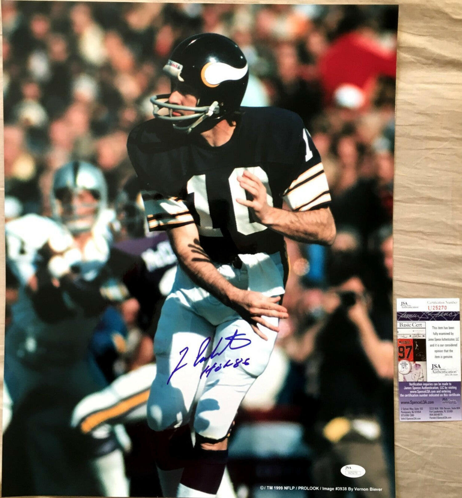 Fran Tarkenton autographed Minnesota Vikings 16x20 inch poster size photo inscribed HOF 86 (JSA ...