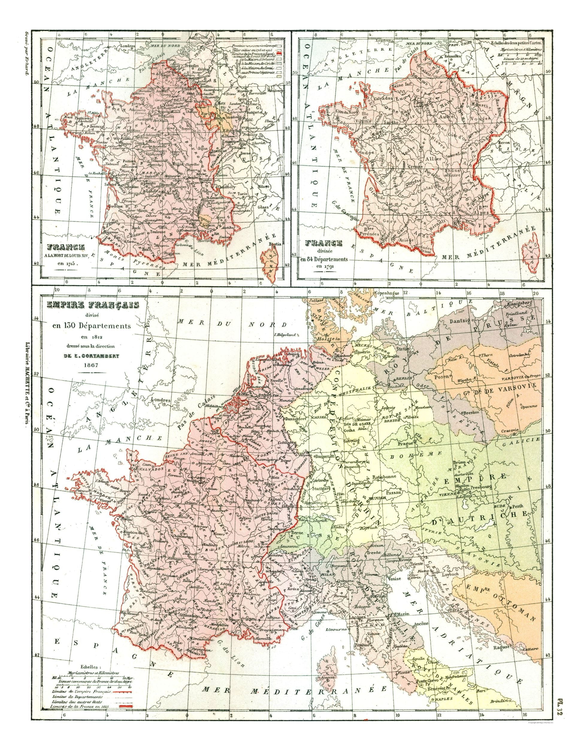 Historic Map - France 1715 to 1867 - Cortambert 1880 - 23 x 29.49 ...