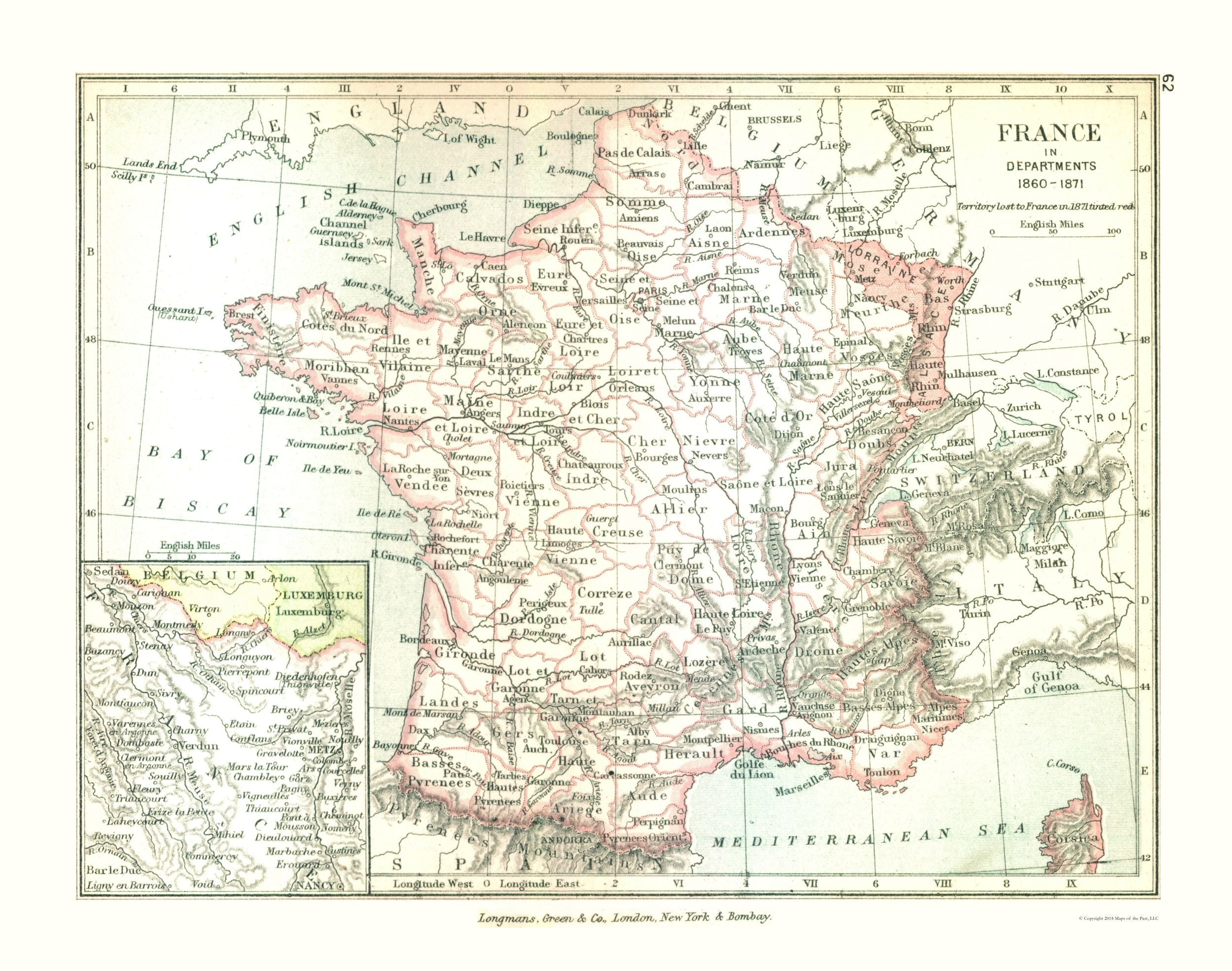Historic Map - France 1860 - Gardiner 1902 - 29.16 x 23 - Vintage Wall ...