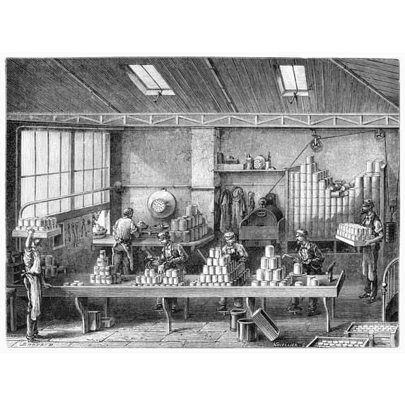 France Cannery C1880. Nworkmen Filling And Soldering Cans Of Preserved ...