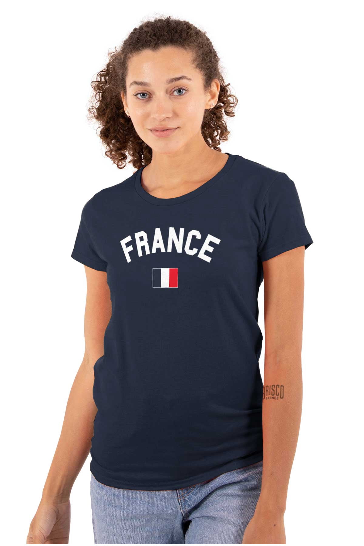 France Country Flag Soccer Fan Pride Womens Slim Fit Graphic Tee Brisco ...