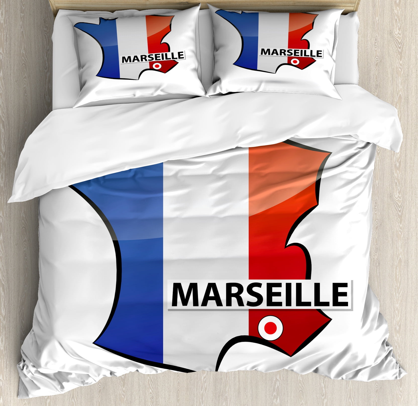 France Duvet Cover Set, Illustration of French Map Showing Marseille on ...
