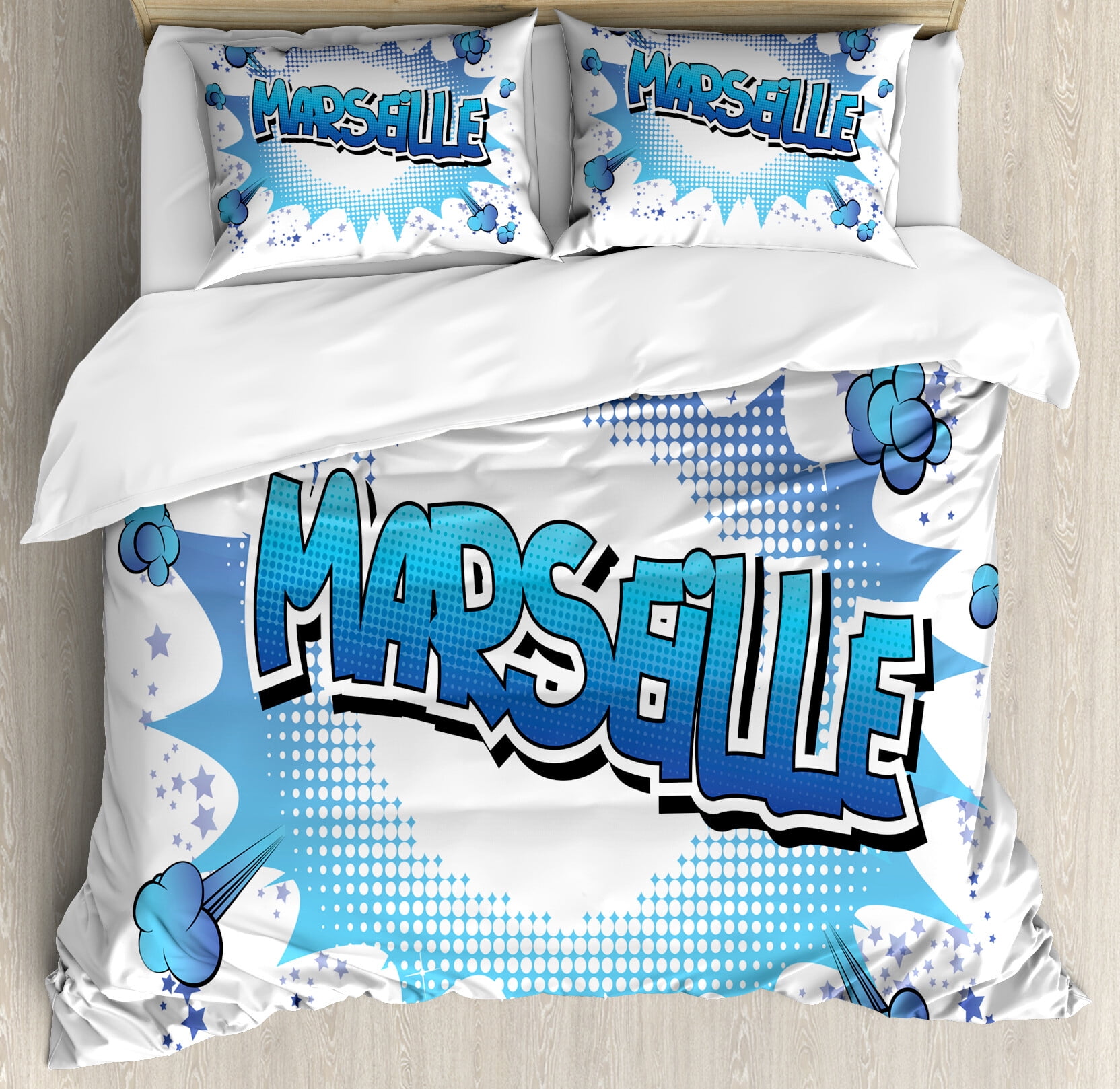 France Duvet Cover Set, Marseille Text Cloud Designed as Comic Book ...