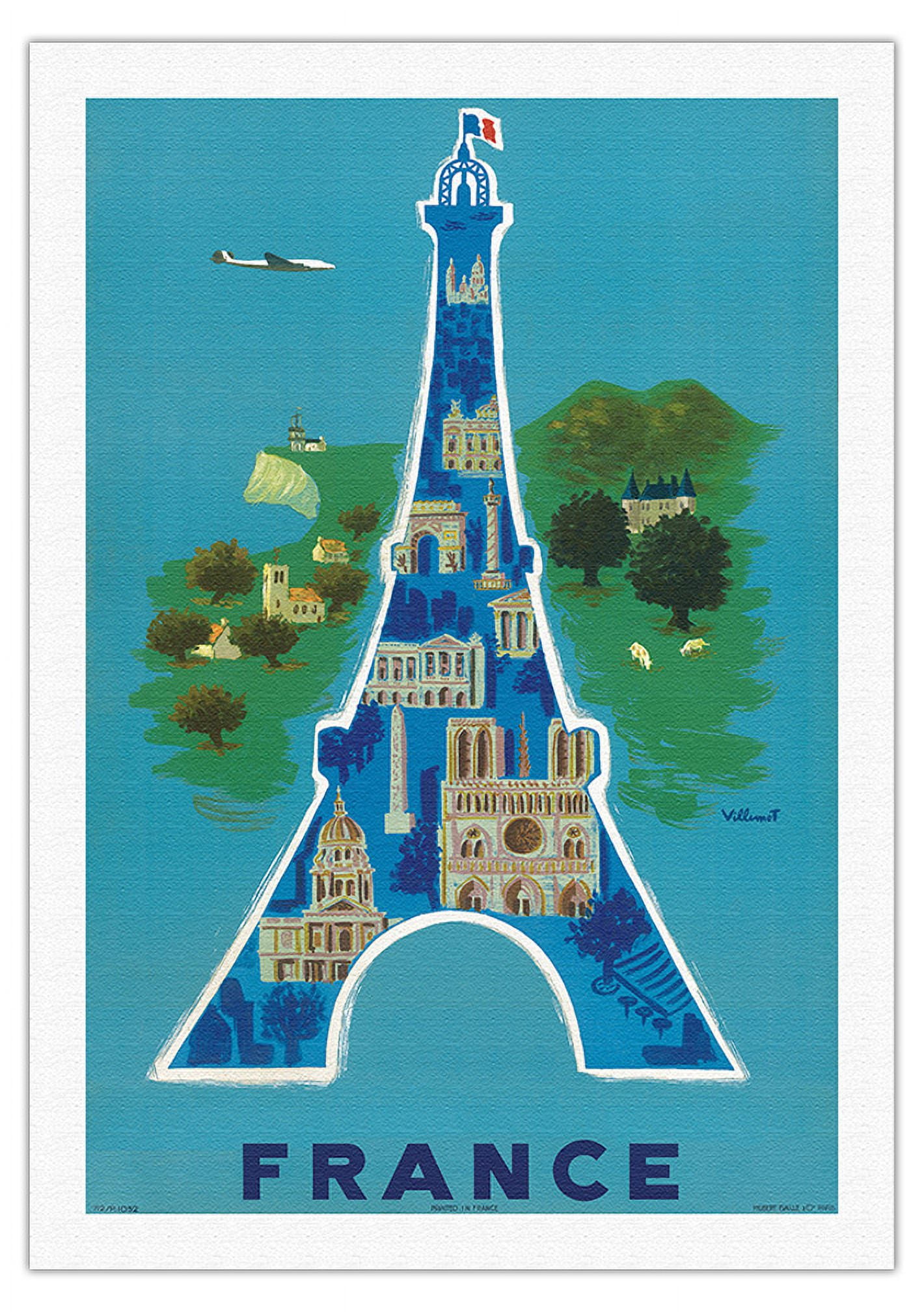 France - Eiffel Tower Paris - Vintage Airline Travel Poster by Bernard ...