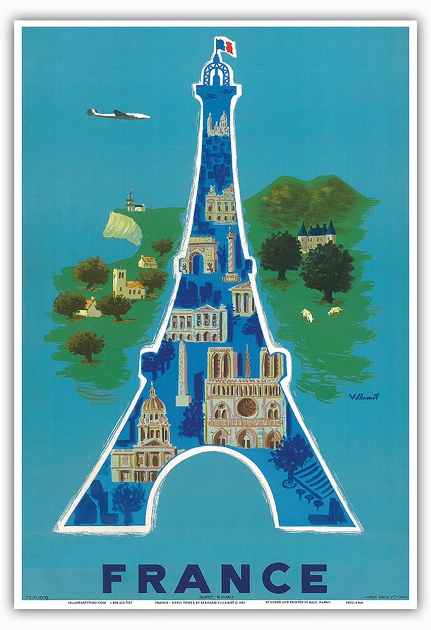 France - Eiffel Tower Paris - Vintage Airline Travel Poster by Bernard ...