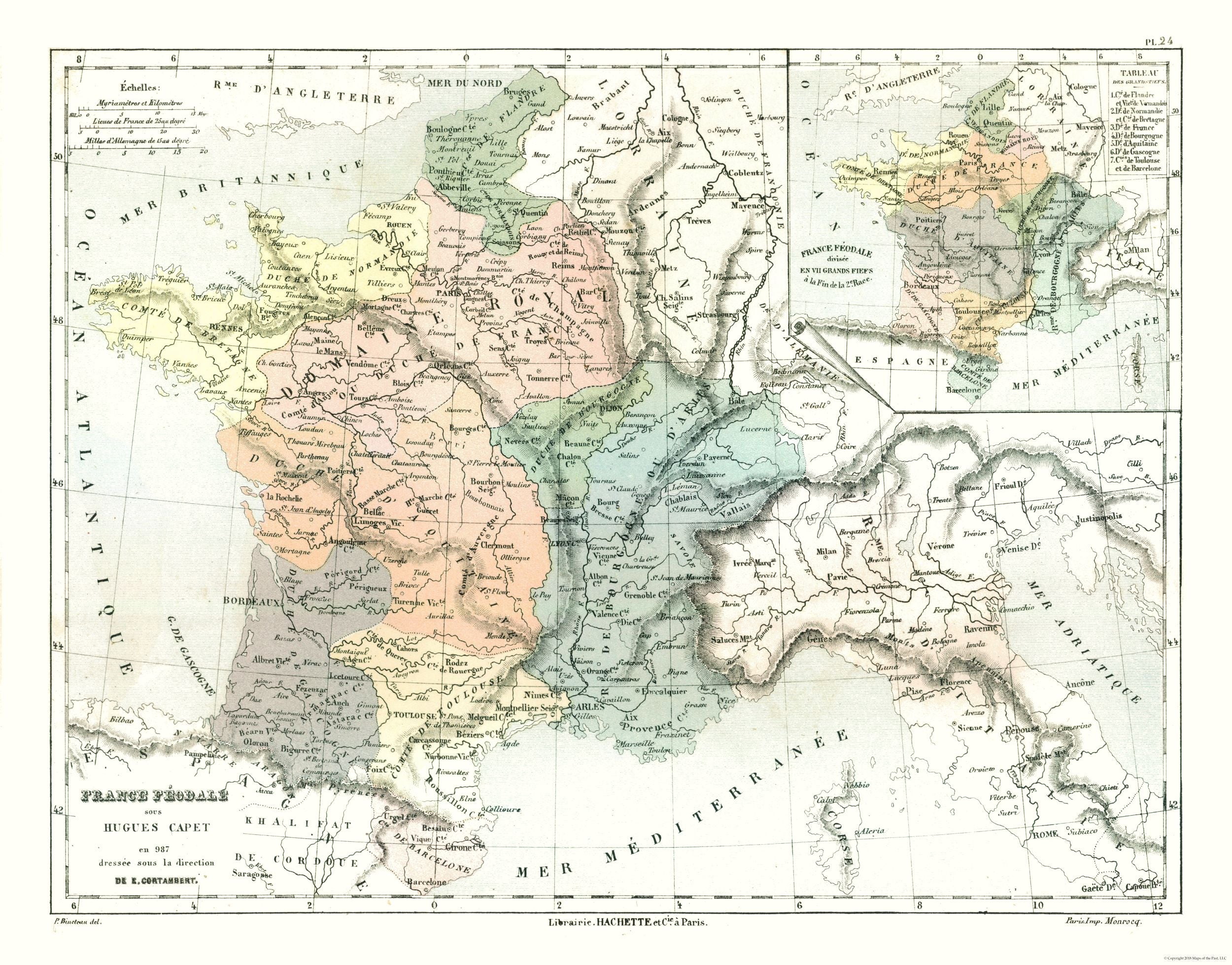 Historic Map - France Feudal - Cortambert 1880 - 29.36 x 23 - Vintage ...