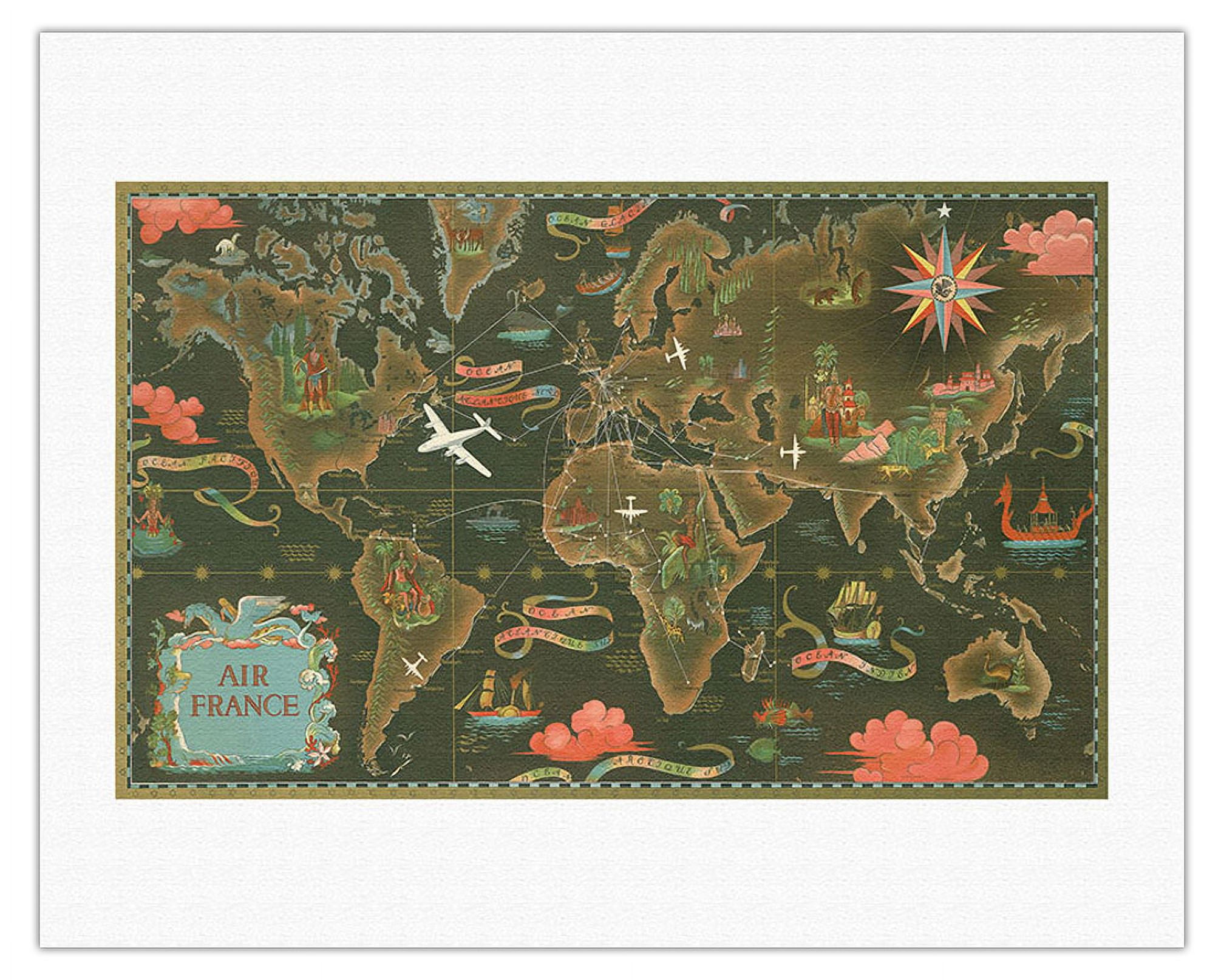 France - Fly Routes World Map - World Air Routes - Vintage Airline ...