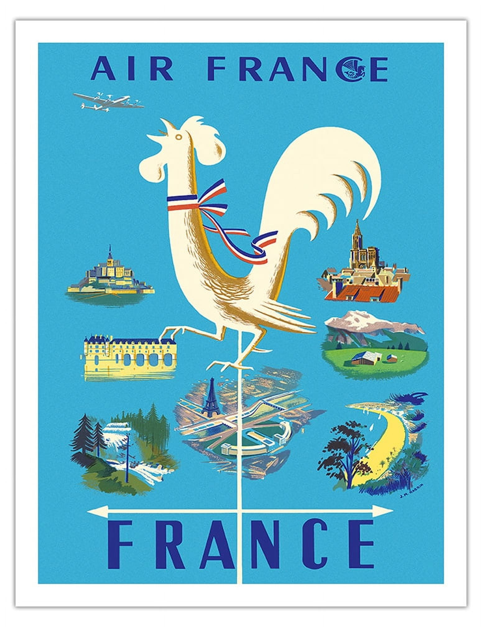 France - Gallic Rooster Weathervane and French Landmarks - Vintage ...