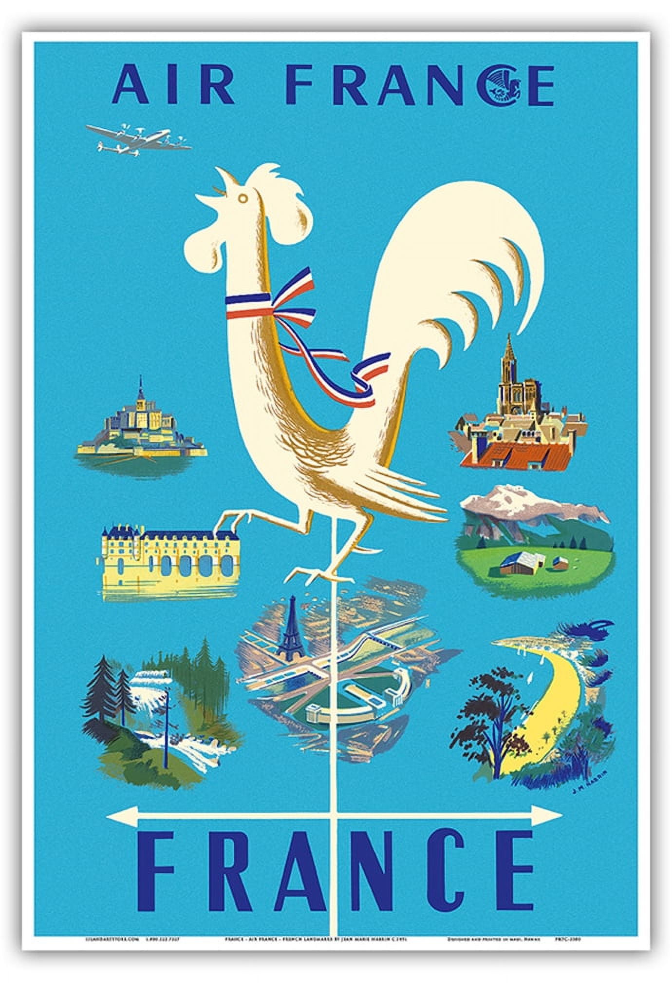 France - Gallic Rooster Weathervane and French Landmarks - Vintage ...
