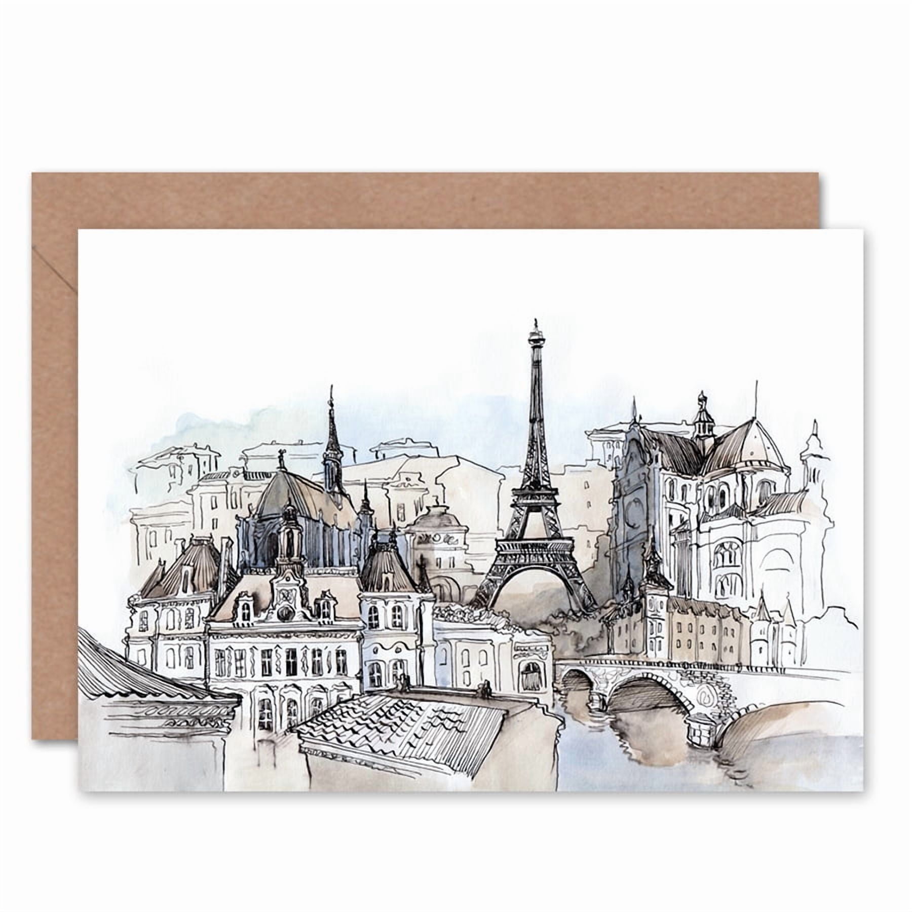 France Ink Drawing Paris Greetings Card Plus Envelope Blank inside ...